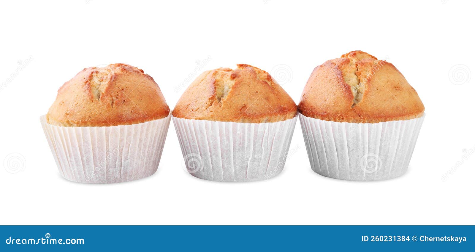 Tasty Muffins in Paper Cups on White Background Stock Photo - Image of ...