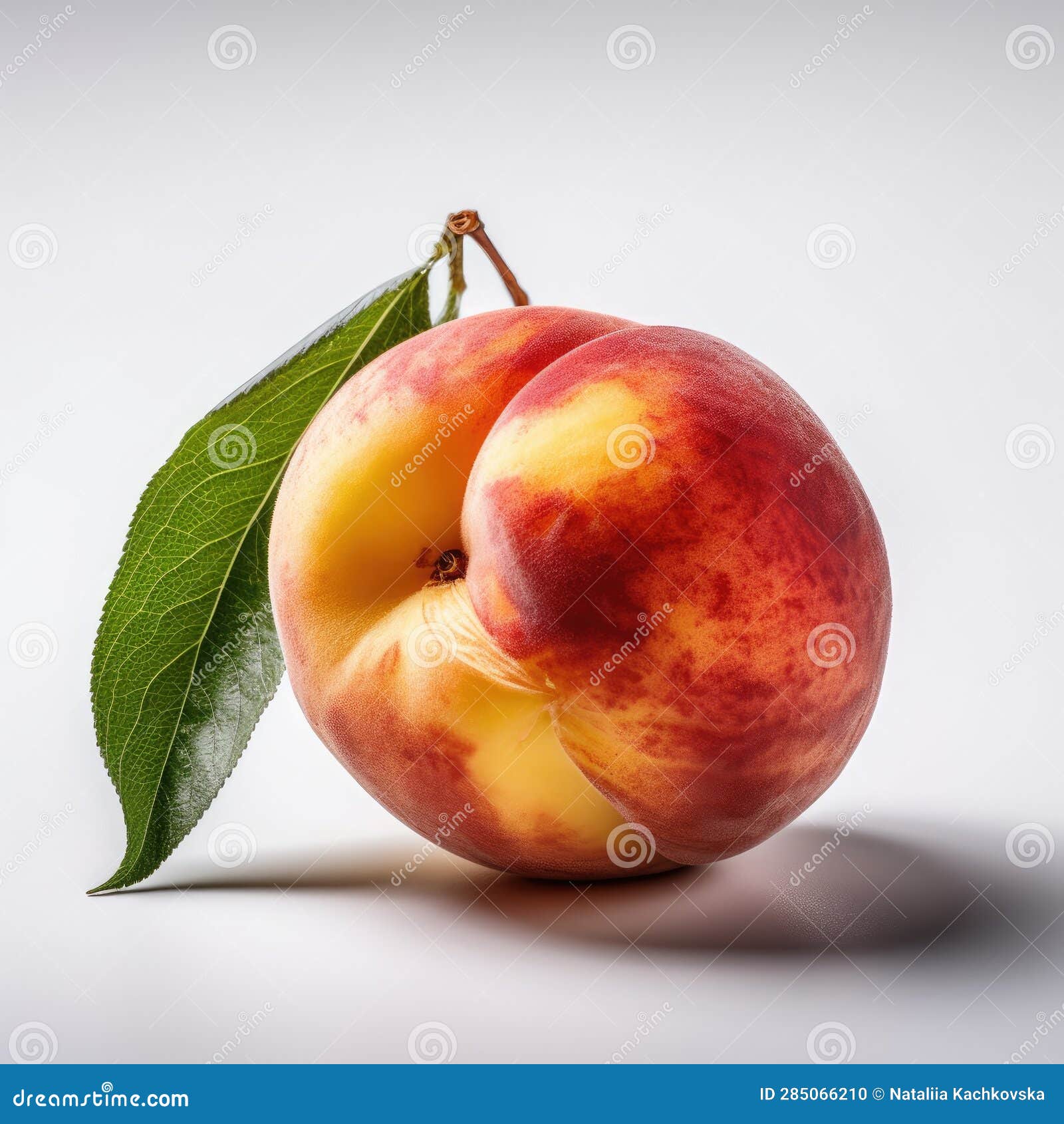 Tasty Peach with Leaves on a White Background Stock Photo - Image of ...