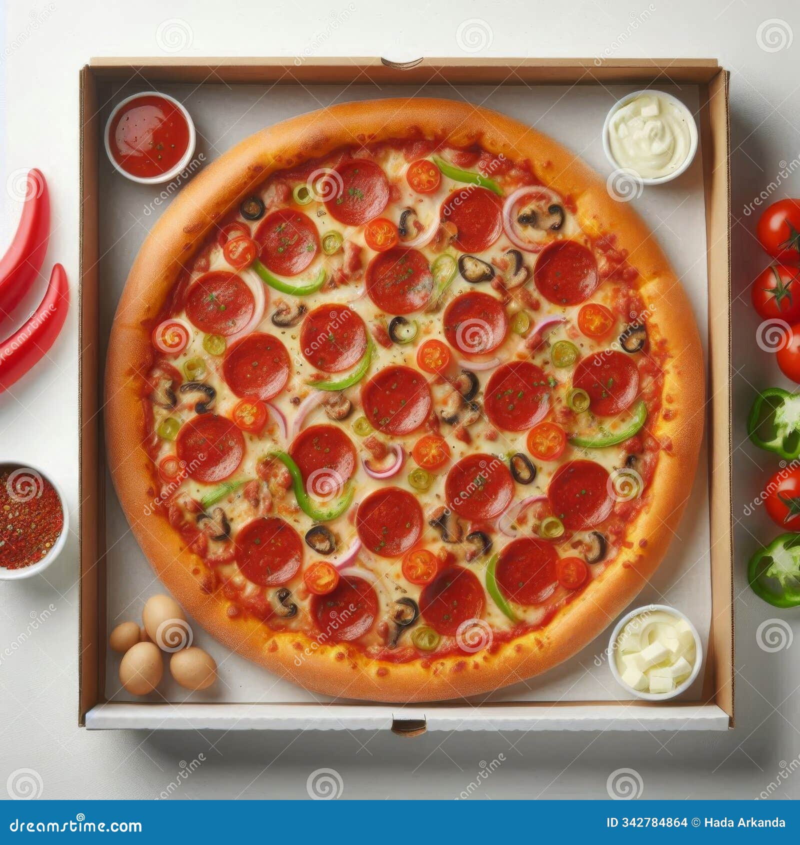 Tasty Pepperoni Pizza in Box with Copy Space on White Background Stock ...