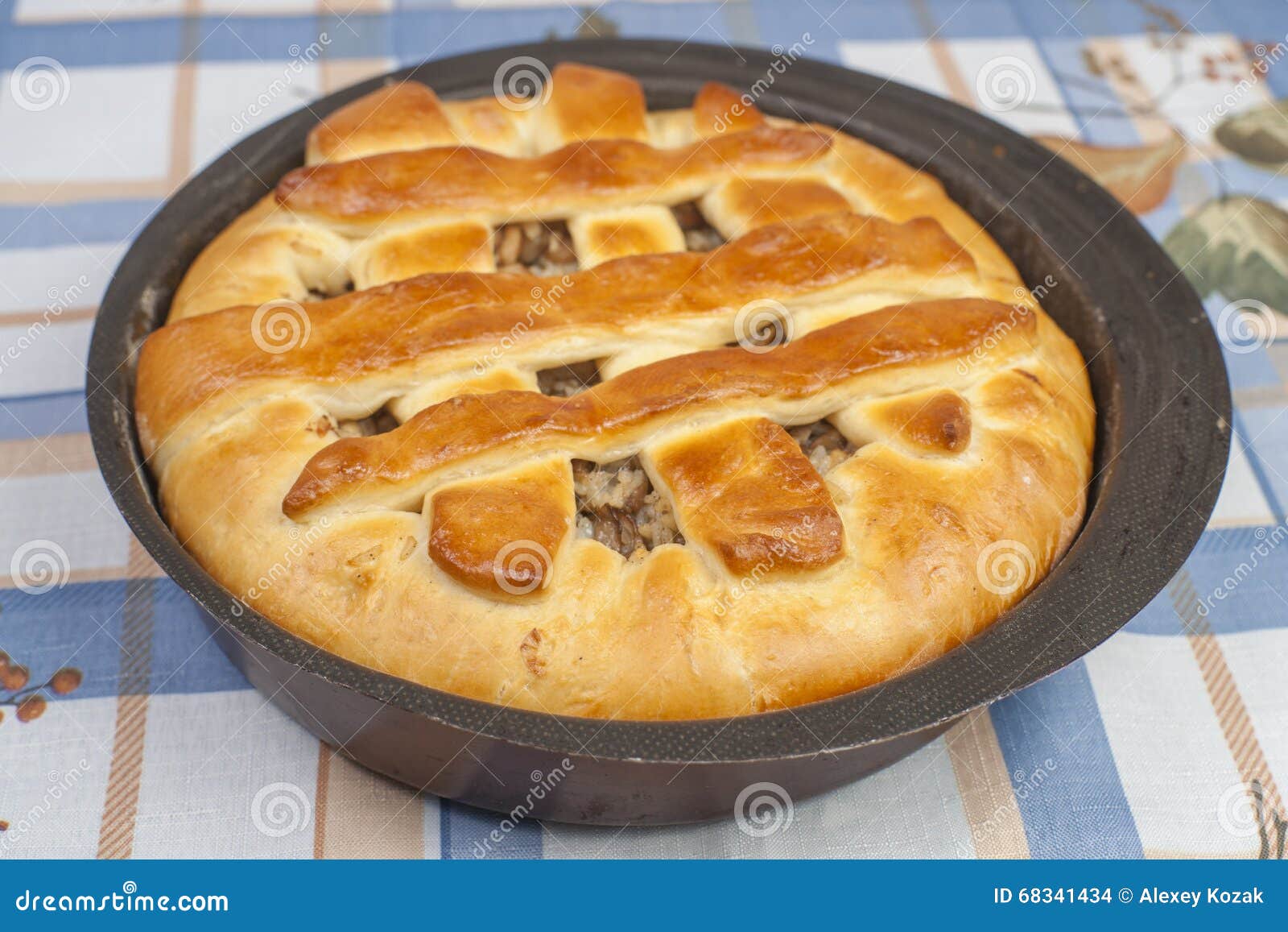 Tasty Pie with Filling in Black Metal Baking Form Stock Photo - Image ...