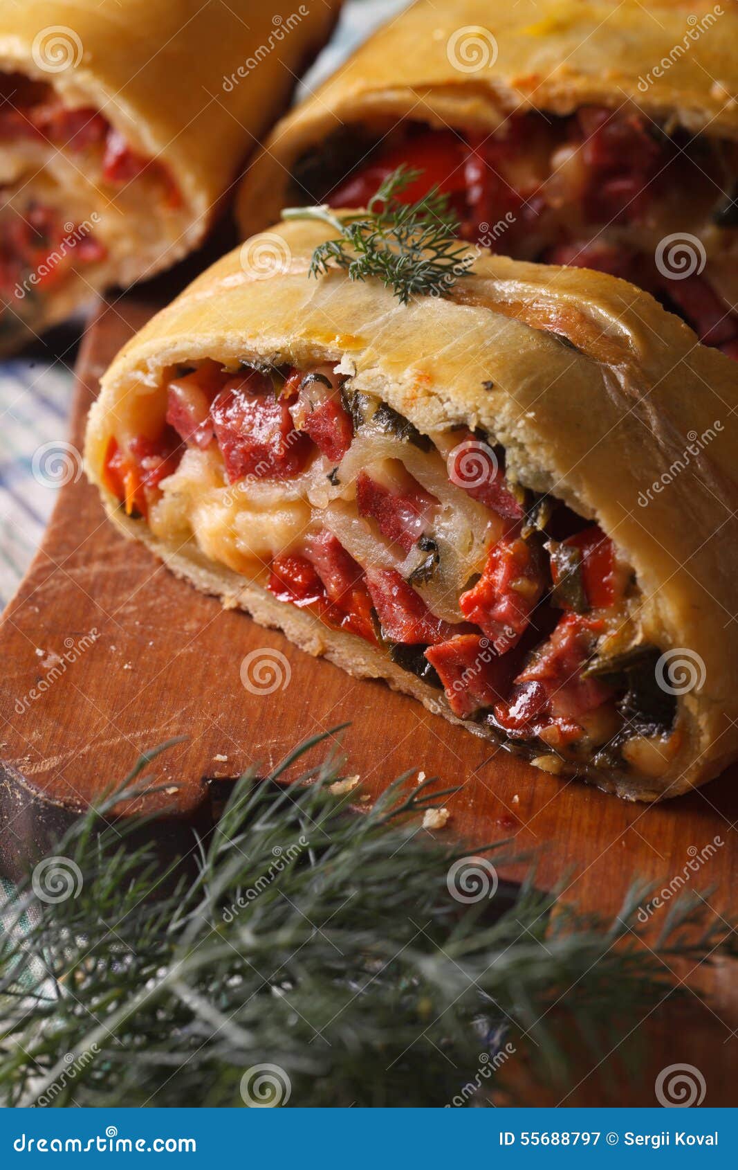 Tasty Pie with Ham, Cheese and Pepper Macro Vertical Stock Image ...