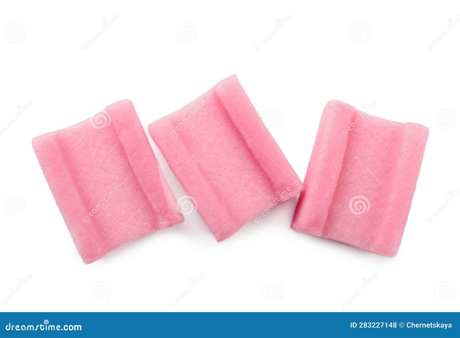 Tasty Pink Chewing Gums on White Background, Top View Stock Photo ...