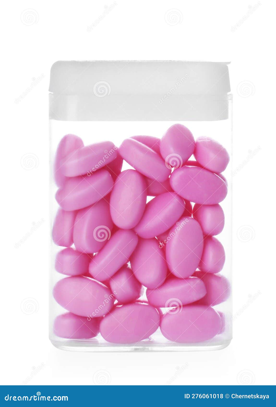 Tasty Pink Dragee Candies in Box Isolated on White Stock Photo - Image ...