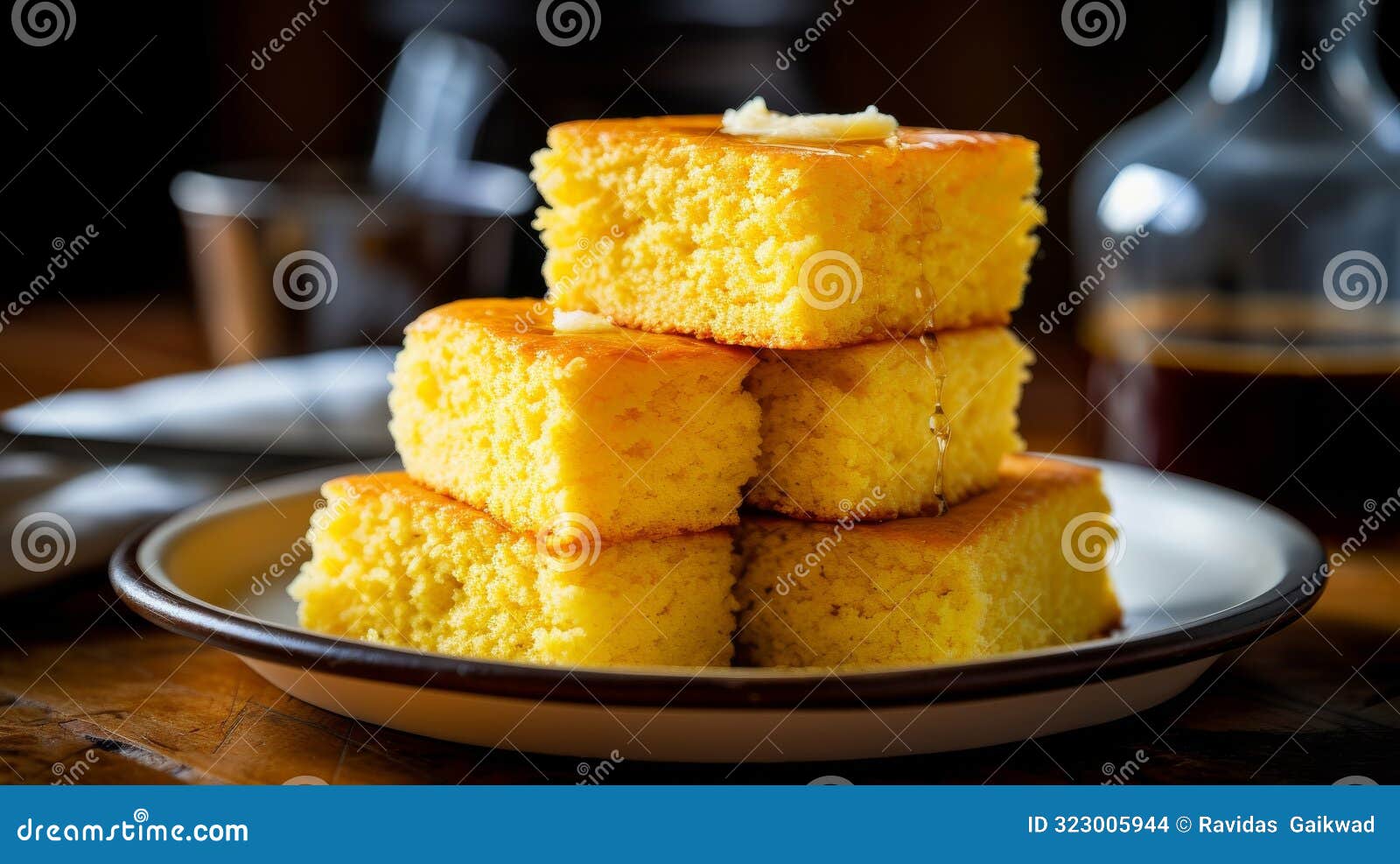 Tasty Piping Hot Buttered Cornbread Stack Stock Illustration ...