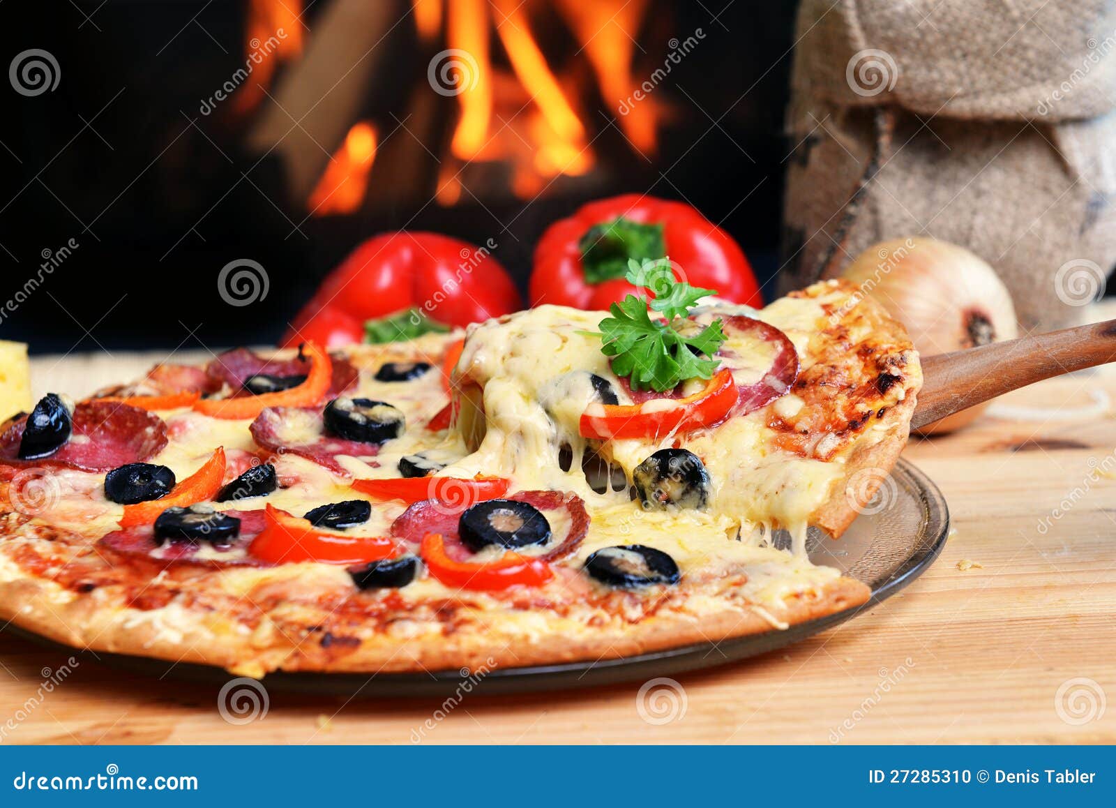 Tasty pizza stock photo. Image of mozzarella, flame, italian - 27285310