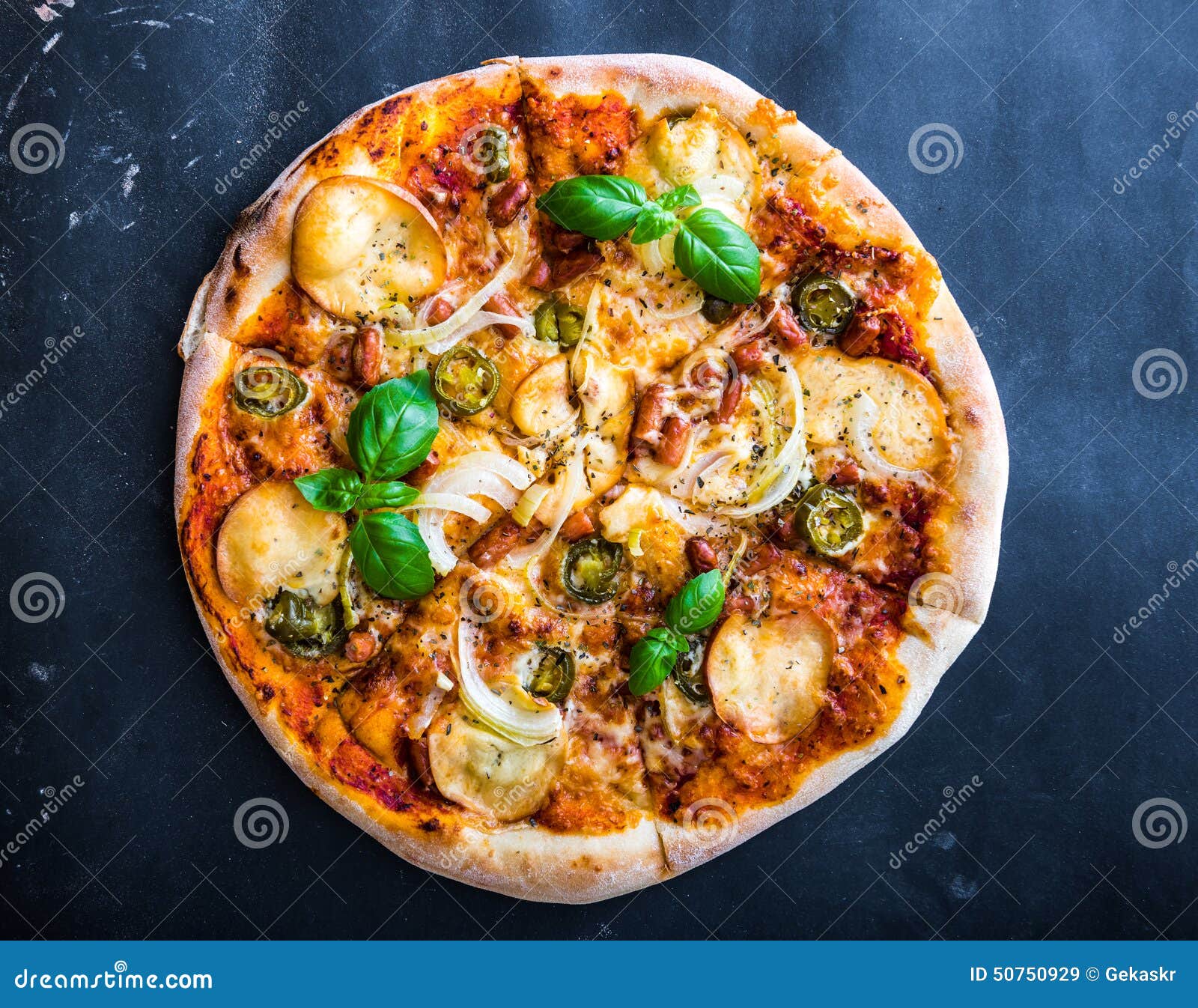 Tasty pizza stock image. Image of garlic, meat, mediterranean - 50750929
