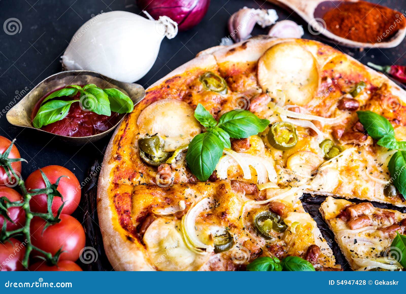 Tasty pizza stock photo. Image of mozzarella, pepper - 54947428