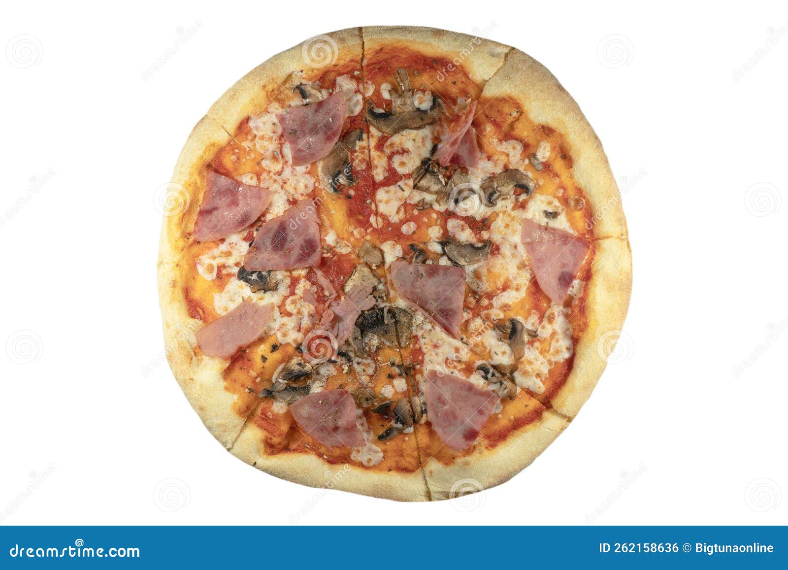 Tasty Pizza Isolated on a White Background. Sliced Ham Pizza Overhead ...