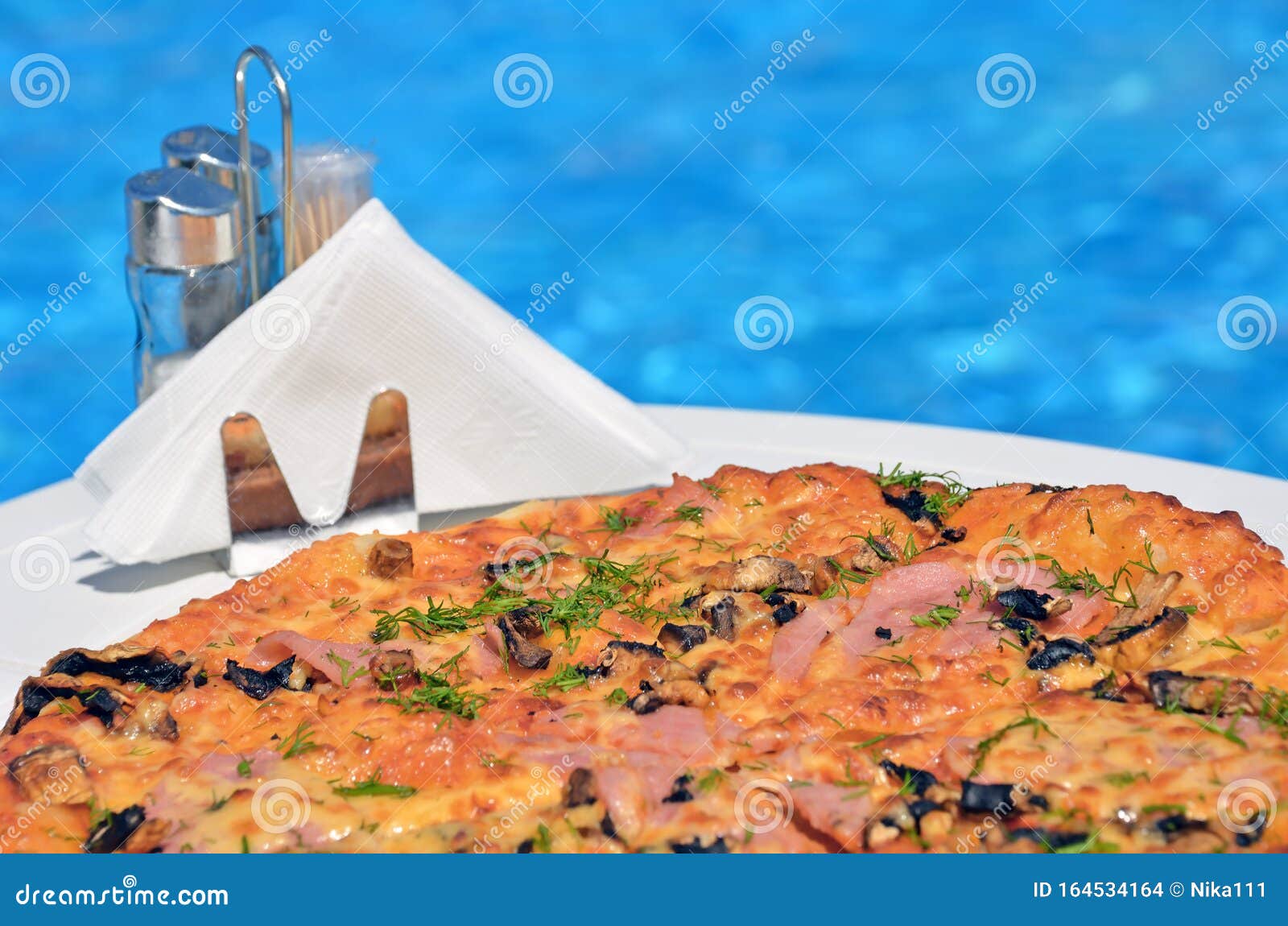 Tasty Pizza on the Swimming Pool Background Stock Photo - Image of ...