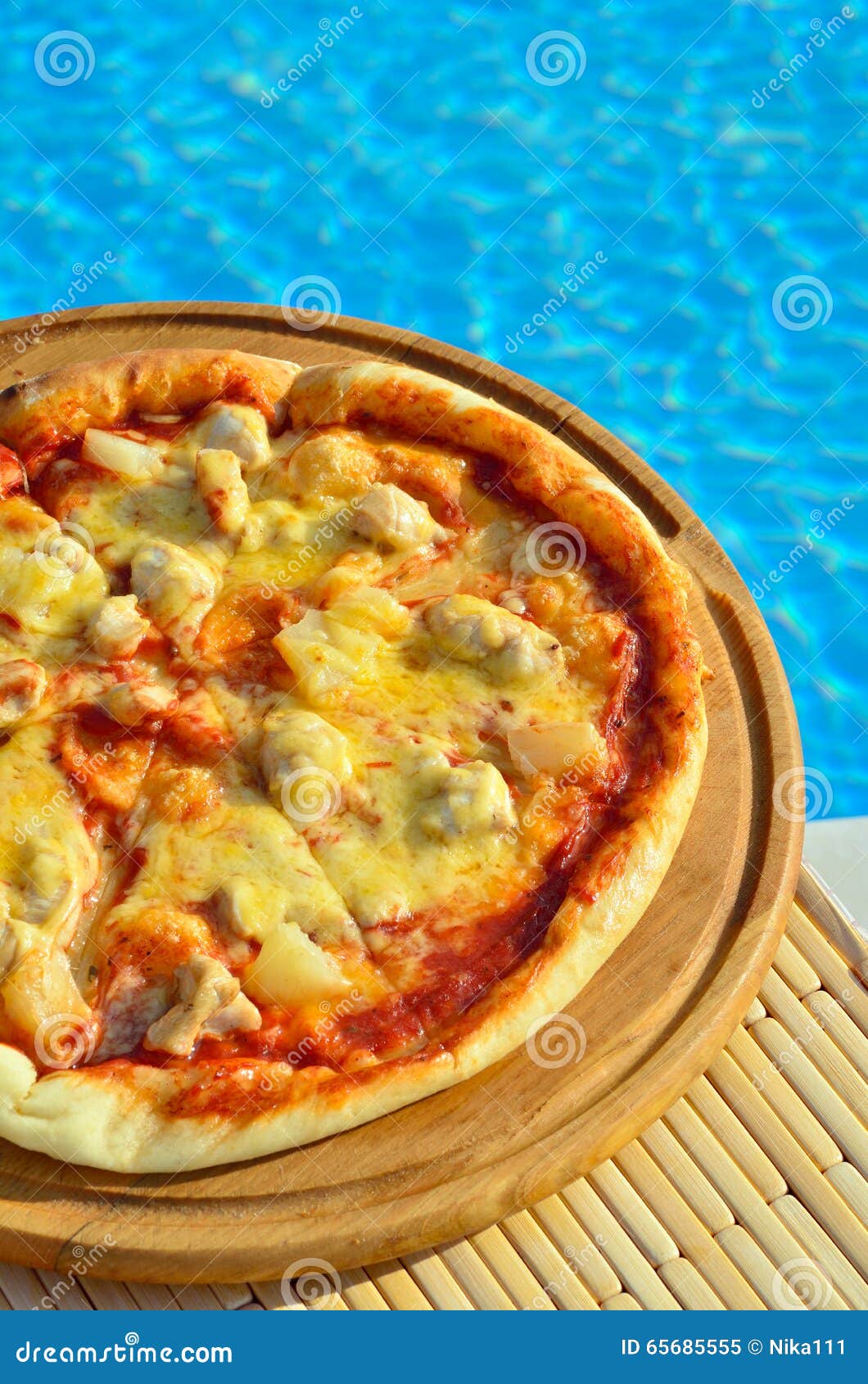 Tasty Pizza on the Swimming. Stock Image - Image of planks, parsley ...