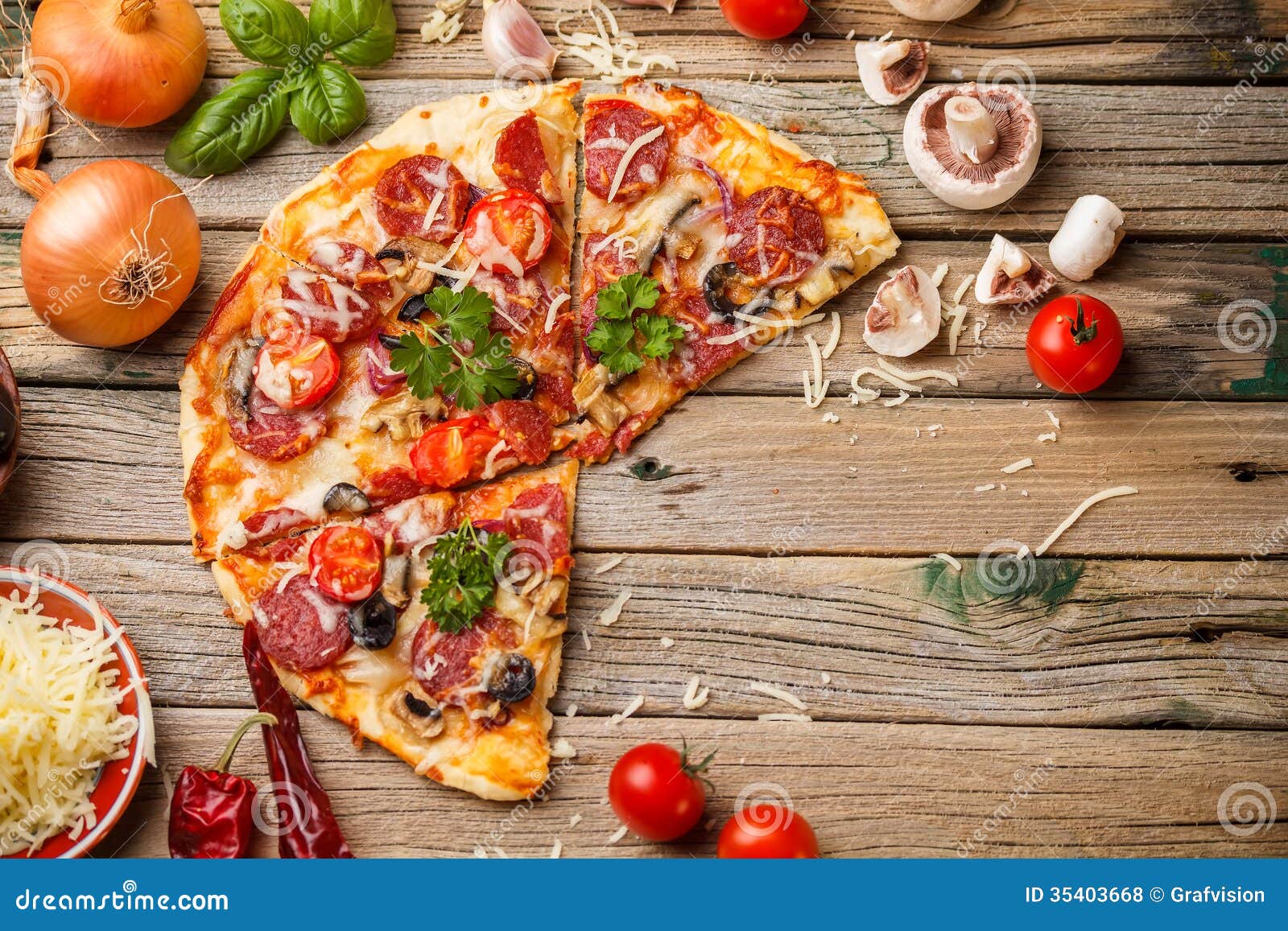 Tasty pizza stock photo. Image of slices, fresh, rustic - 35403668