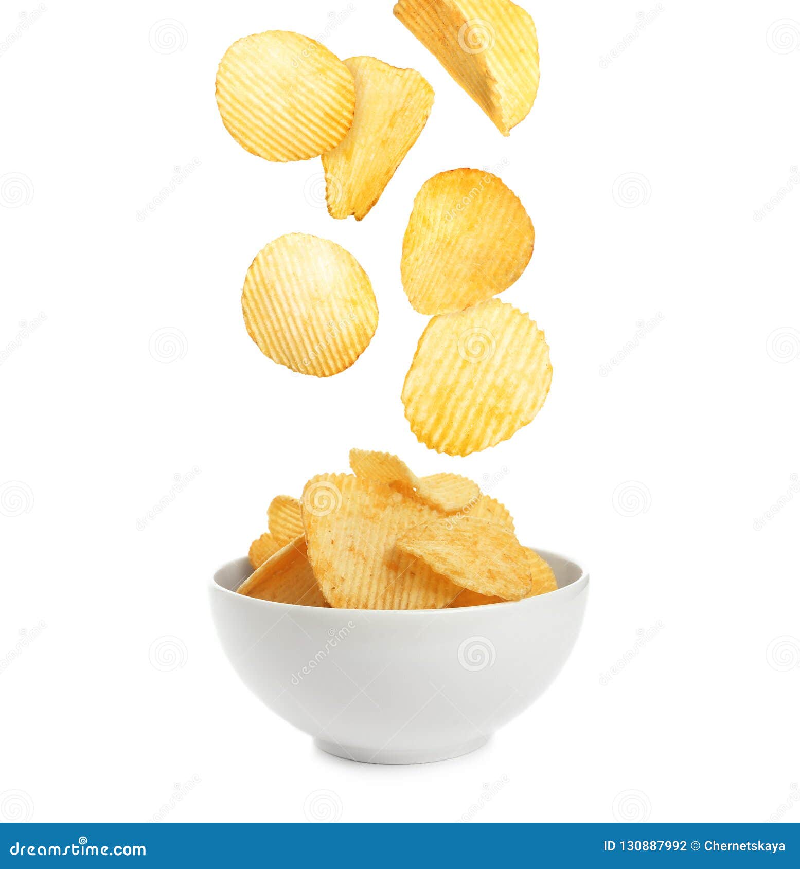 Tasty Potato Chips Falling into Blow Stock Photo - Image of collection ...