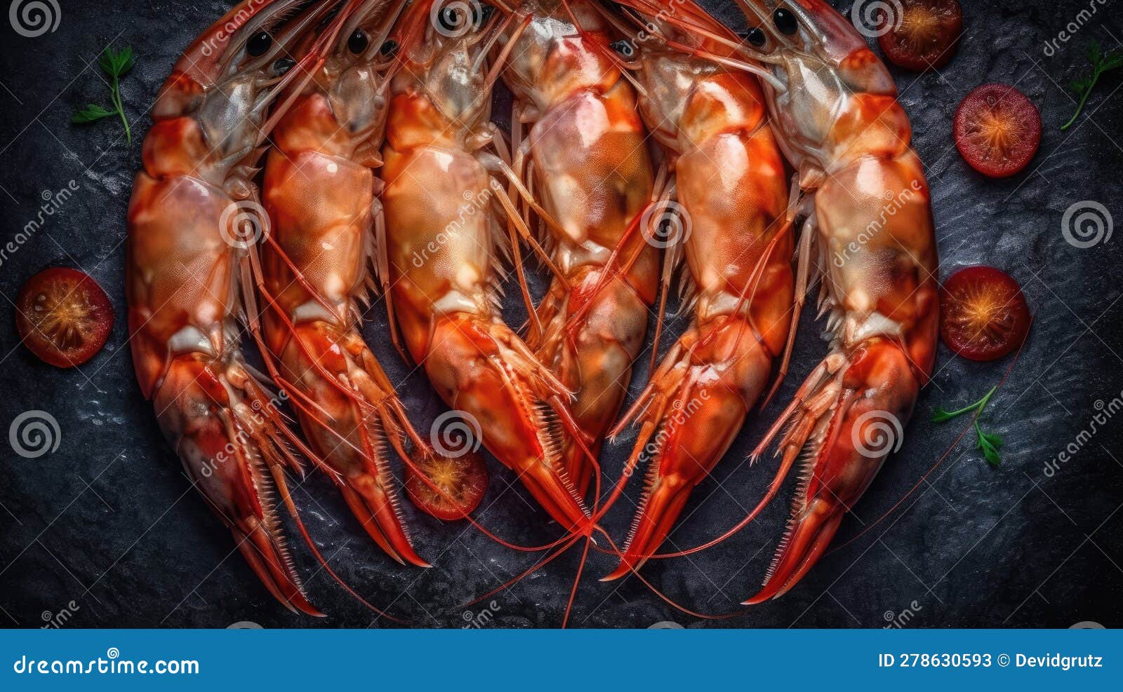 Tasty Prawns. Top View Closeup Stock Illustration - Illustration of ...