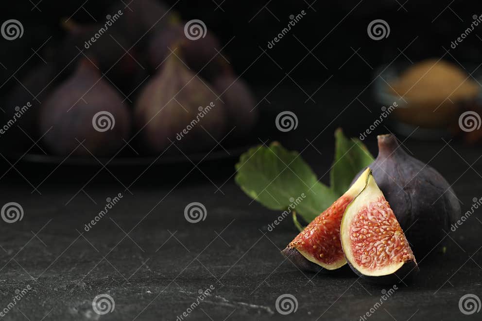 Tasty Raw Figs on Black Slate Table. Space for Text Stock Image - Image ...