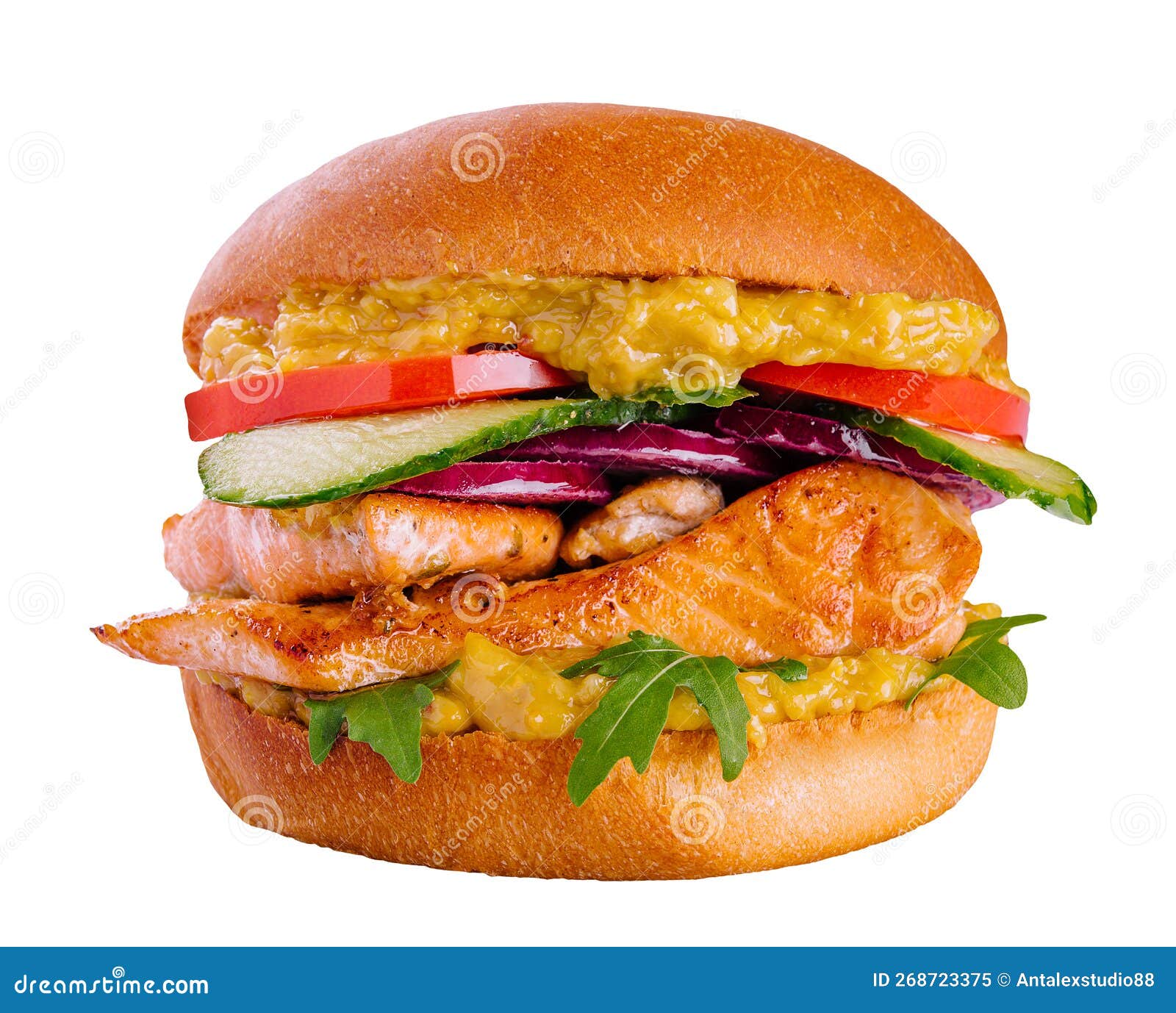 Tasty Salmon Fish Burger Isolated Stock Image - Image of vegetarian ...