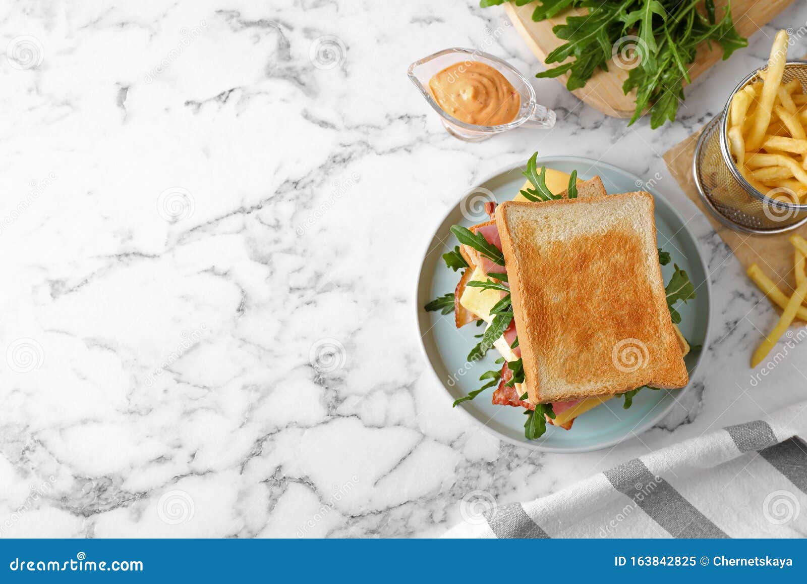 Tasty Sandwich with Toasted Bread Served on Marble Table, Top View ...
