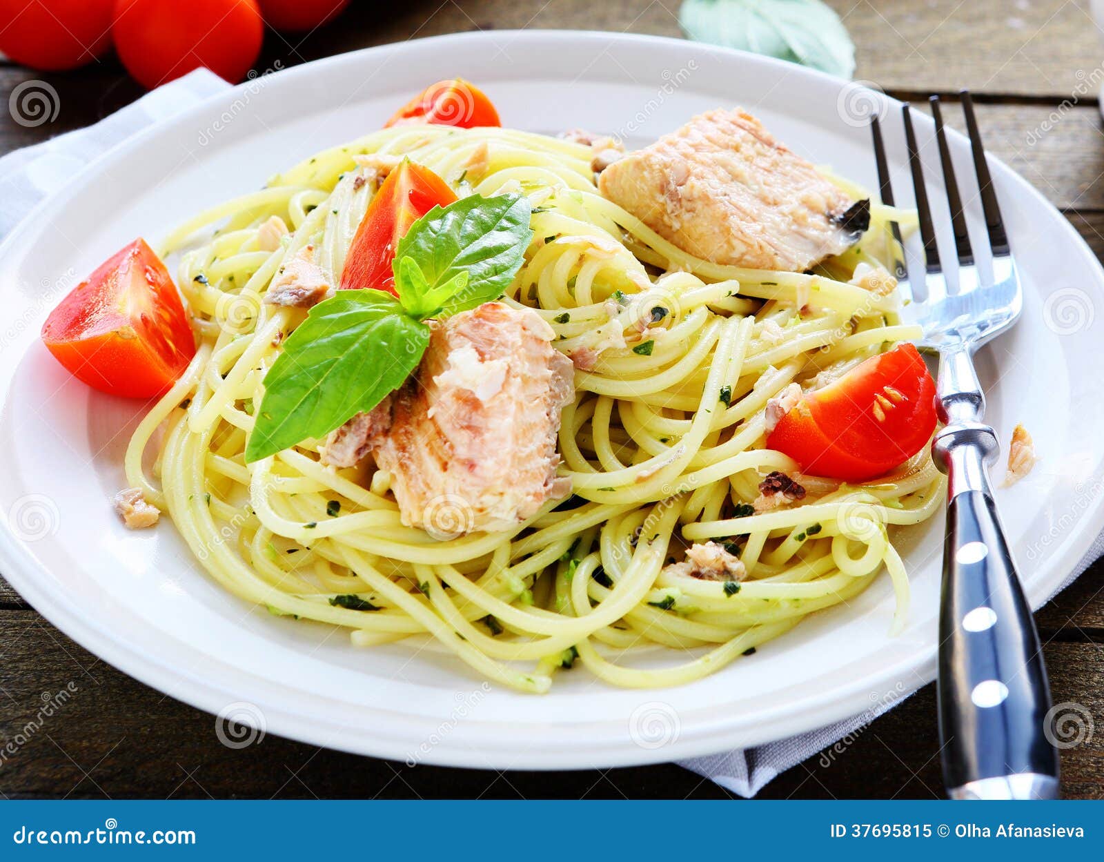 Tasty Spaghetti with Chunks of Fish Stock Image - Image of dish, fish ...
