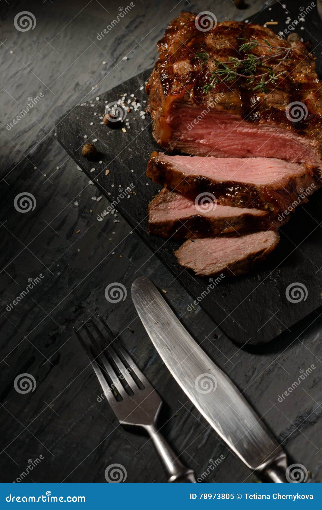 Tasty Stake Against a Black Background Stock Image - Image of ...