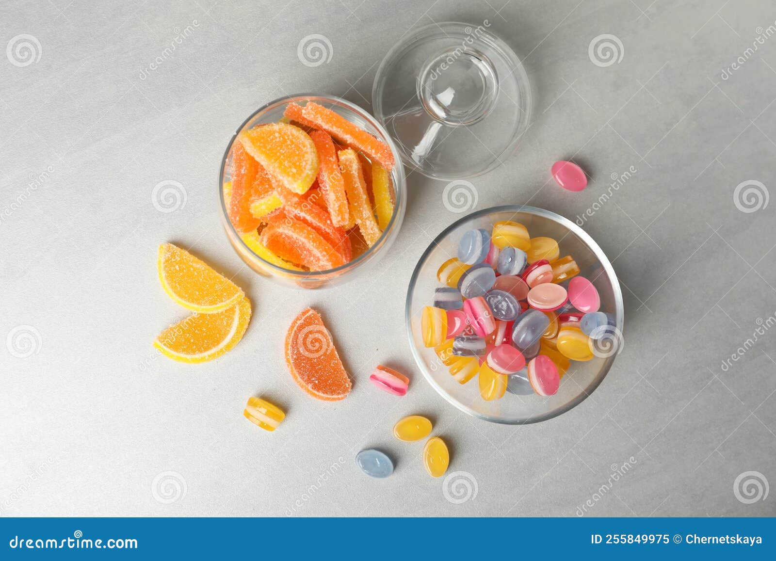 Tasty Sweets on Light Grey Table, Flat Lay Stock Image - Image of candy ...