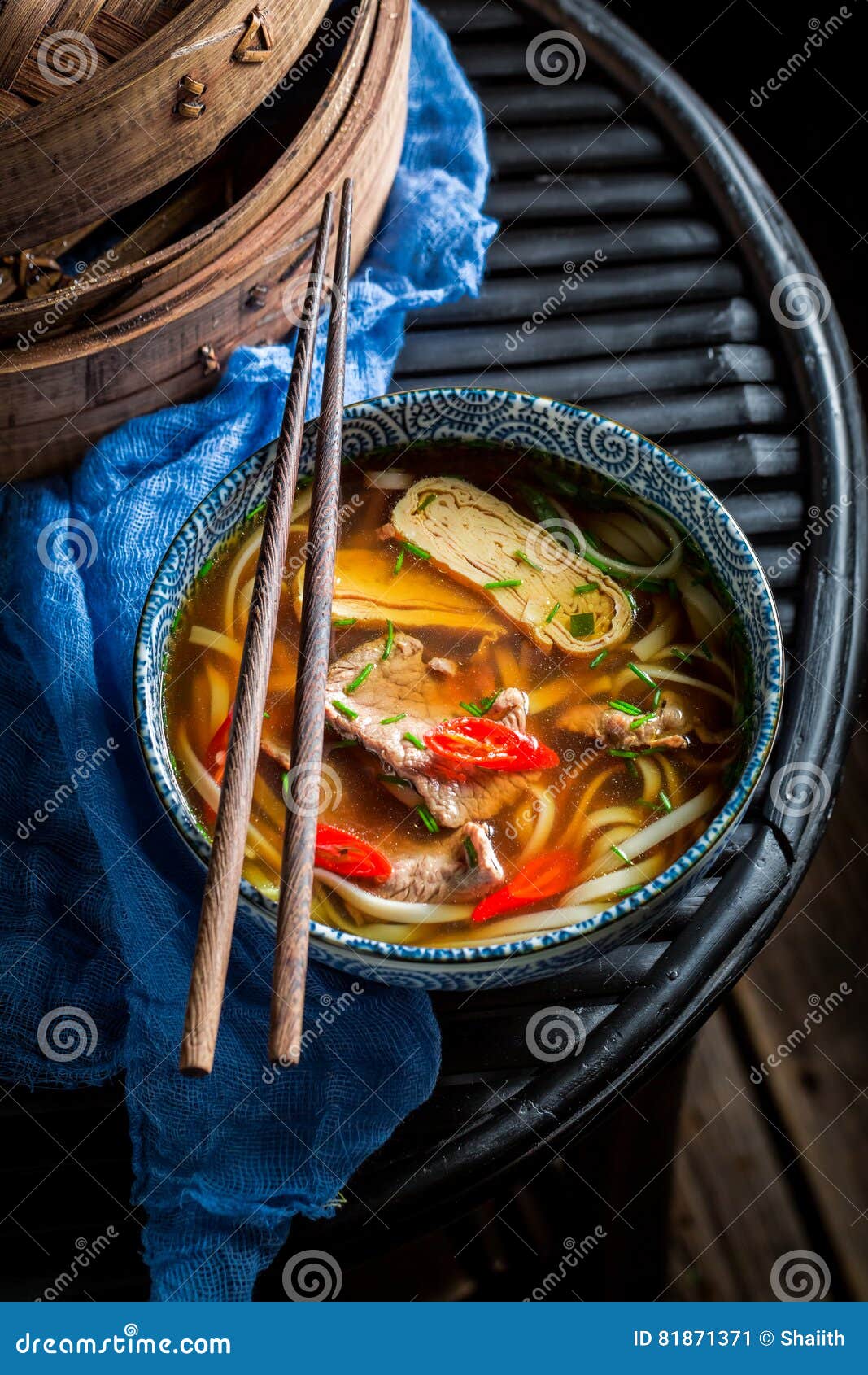 Tasty Thai Broth in Black Bowl with Chopsticks Stock Image - Image of ...