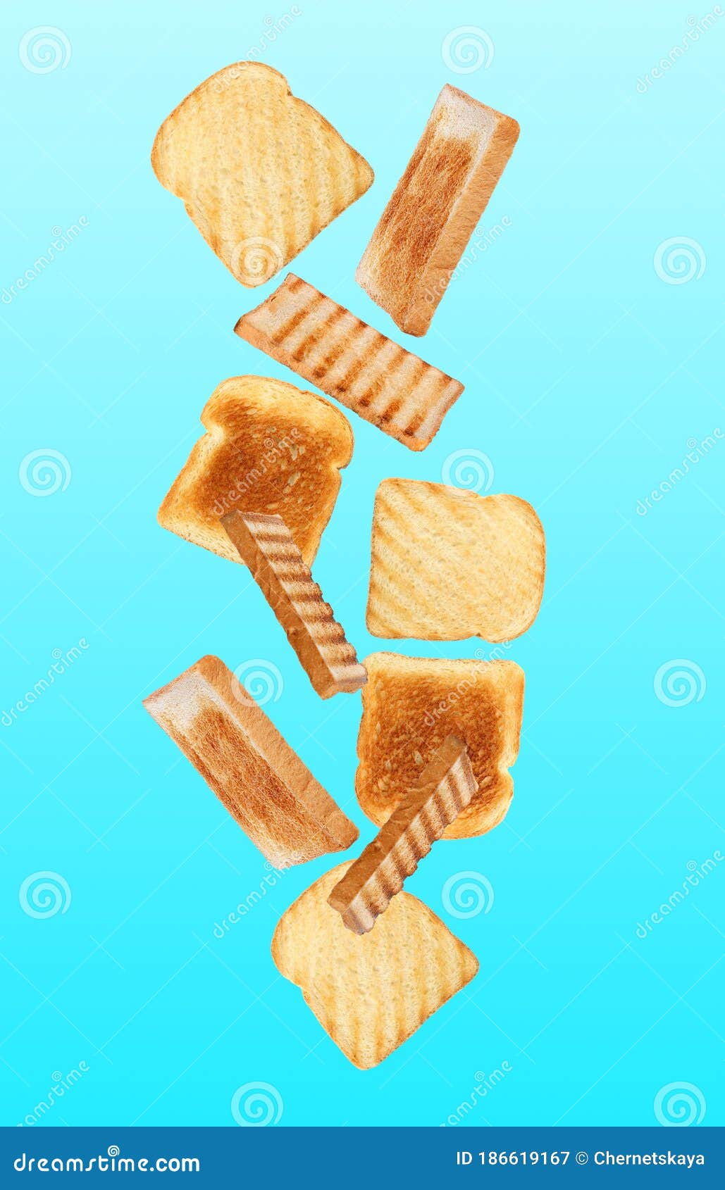 Tasty Toasts Falling on Background Stock Image - Image of eating ...