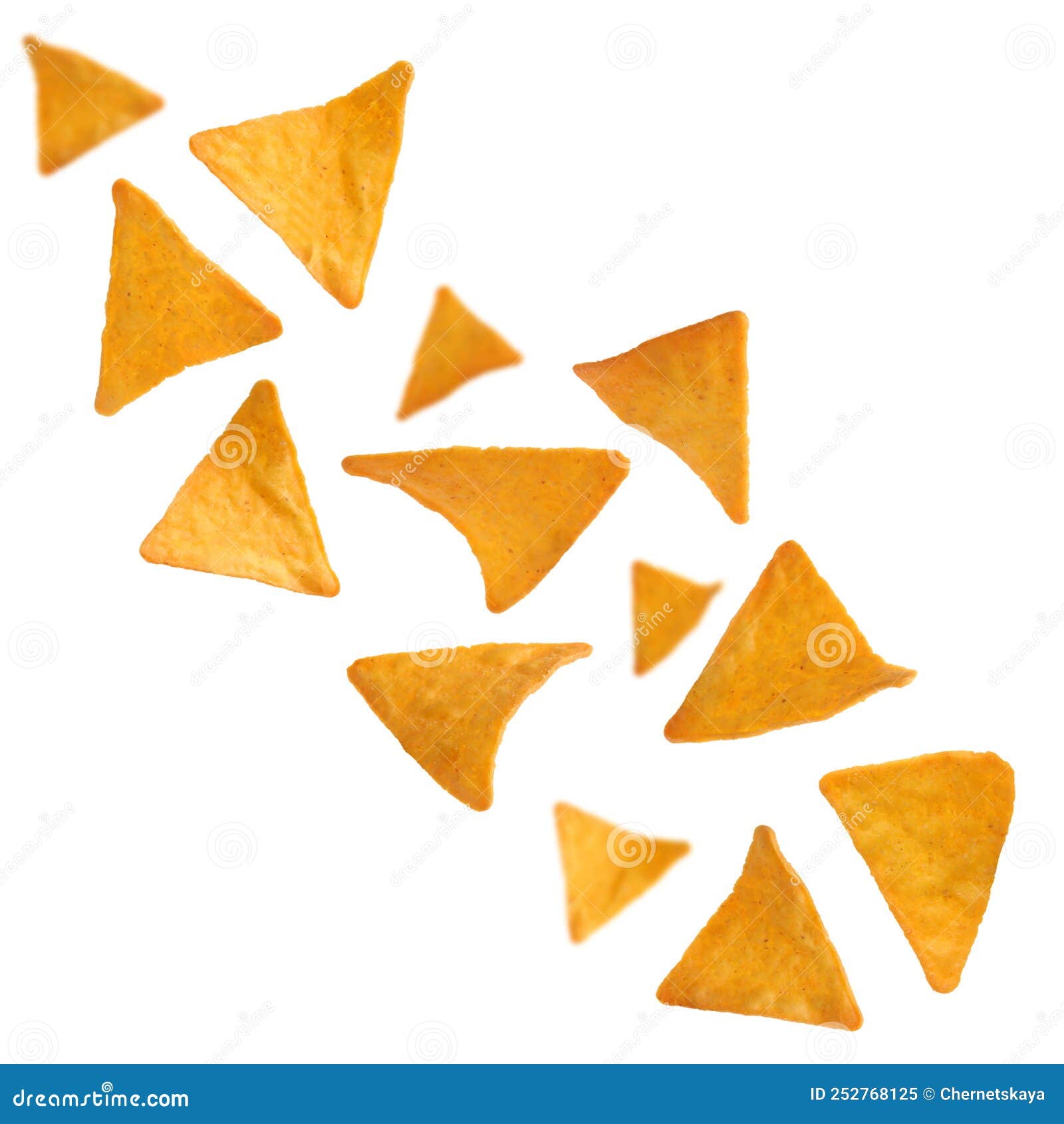 Tasty Tortilla Chips Nachos Falling on White Background Stock Image ...