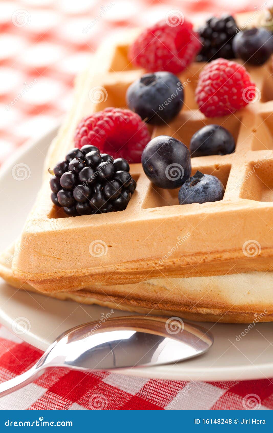 Tasty Waffle With Fruit, Berries And Topping On White Background ...