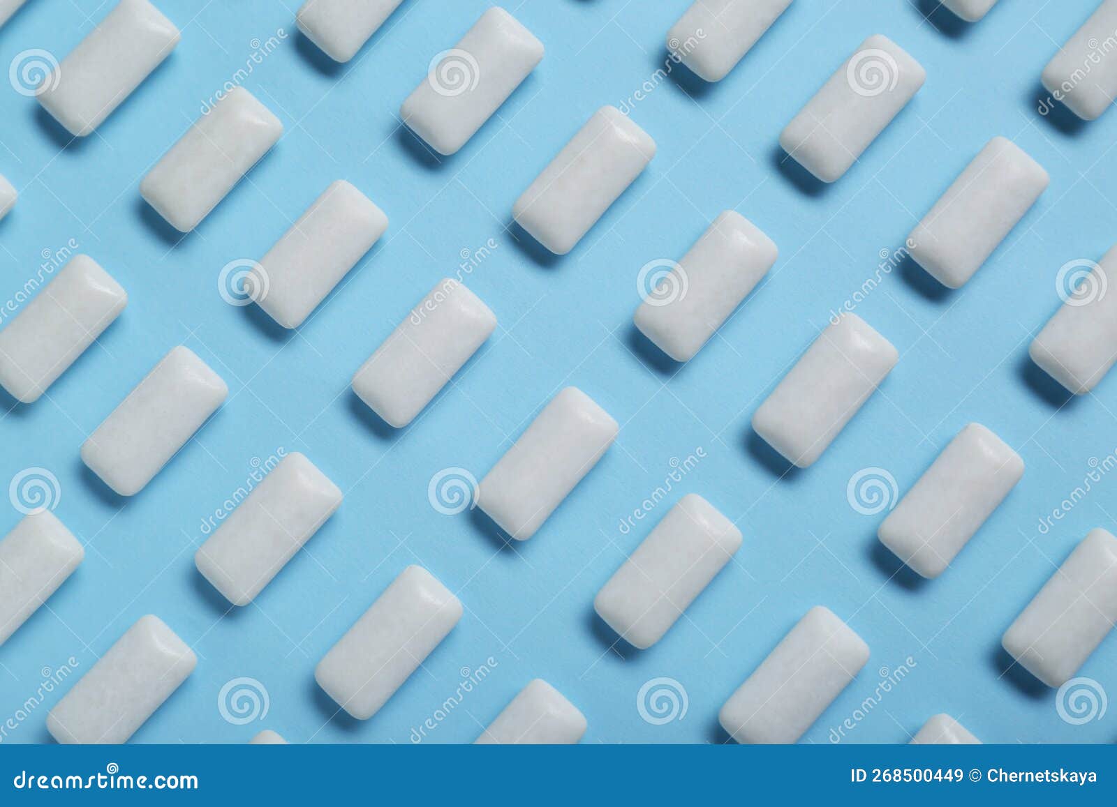 Tasty White Chewing Gums on Light Blue Background, Flat Lay Stock Image ...