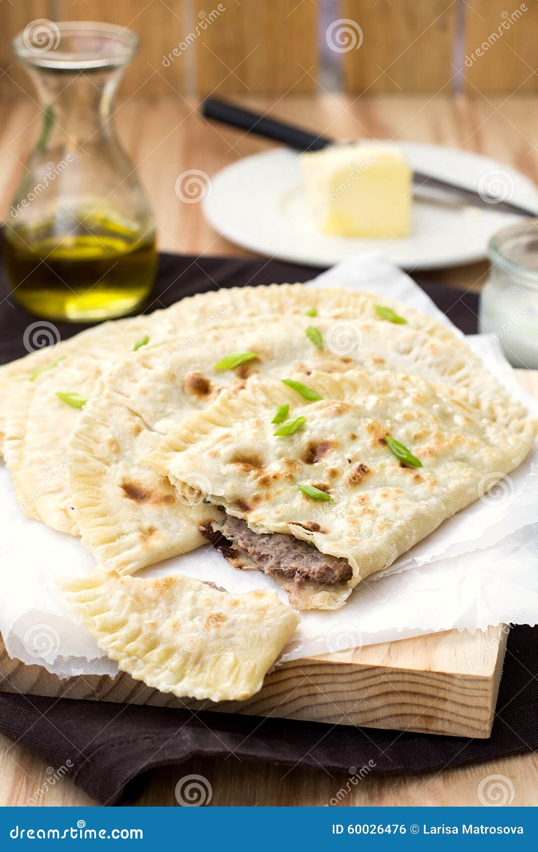 Tatar Meat Pie with Ground Beef and Cheese Stock Photo - Image of herbs ...