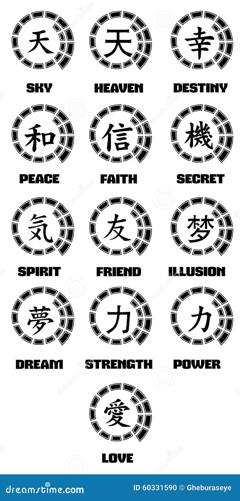 Tatouage Chinois D'idéogramme Dans Le Noir Illustration de Vecteur ...