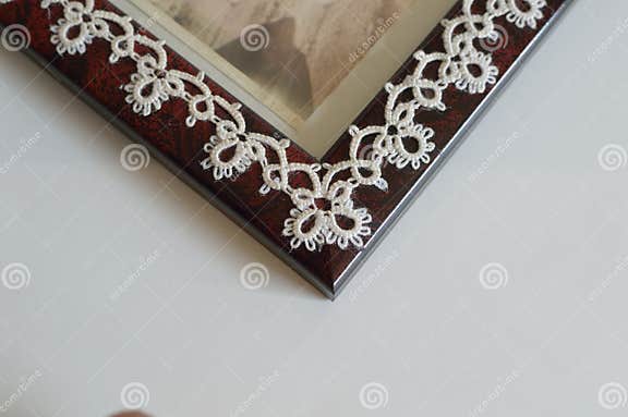 Closeup Corner Detail Fine Thread Tatted Edging Picture Frame Stock ...