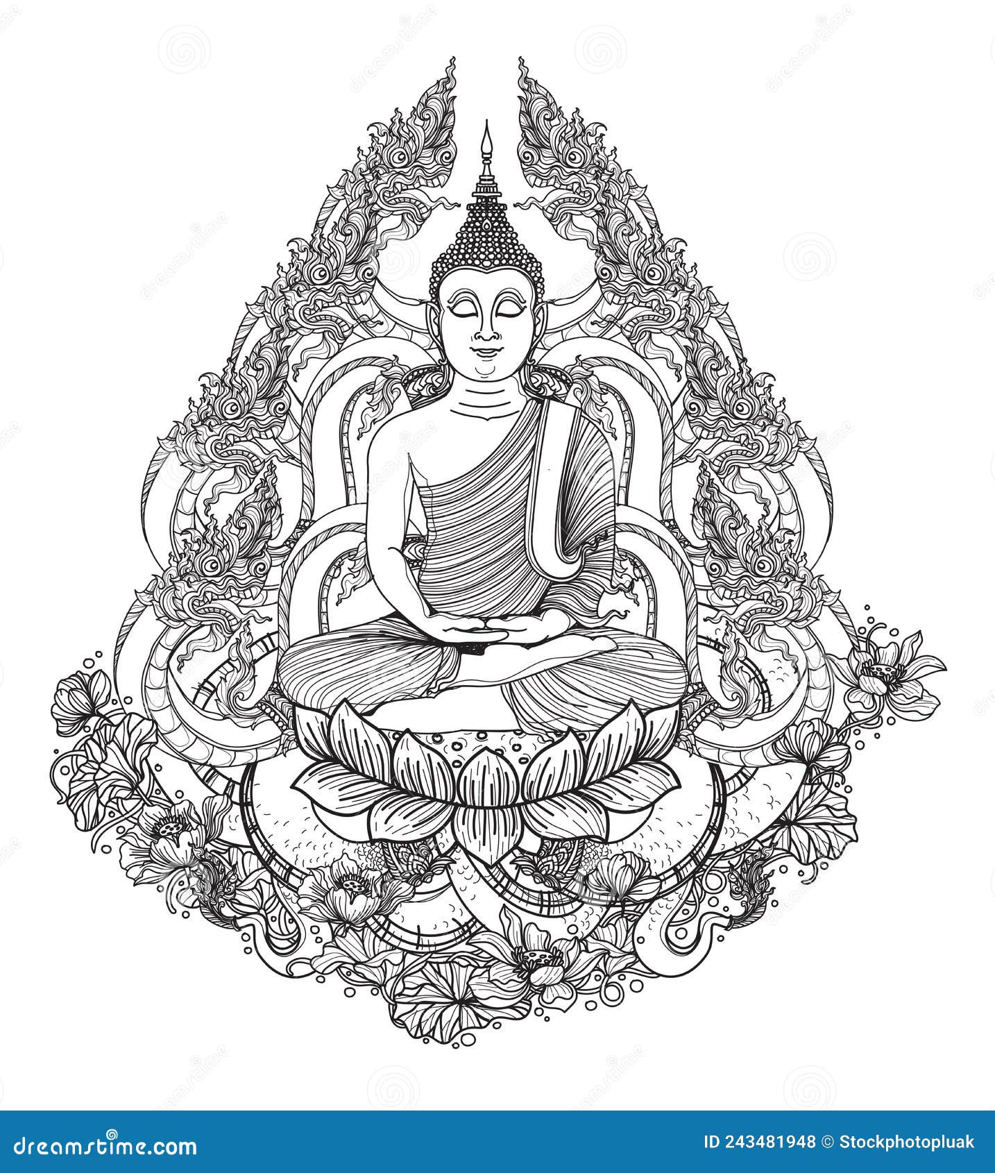 Tattoo Art Buddha China Design On Lotus And Tiger Hand Drawing And ...