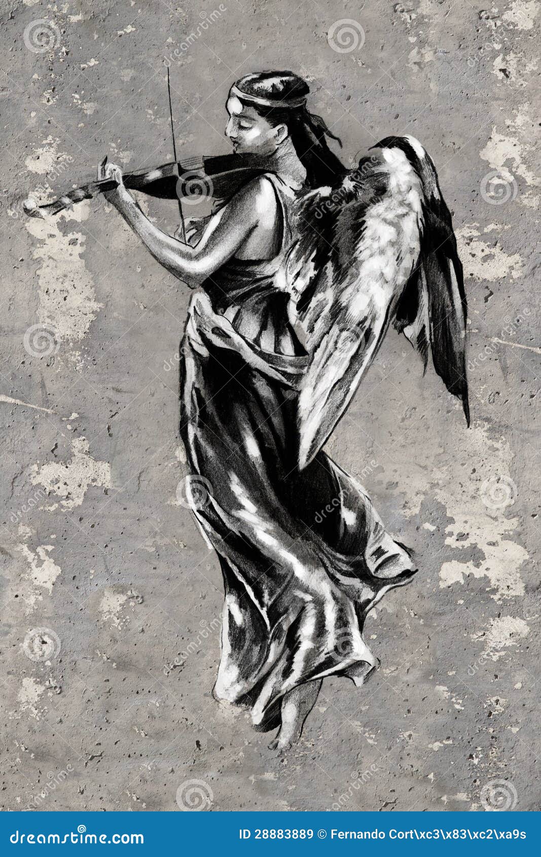 Tattoo Art Illustration, Angel with Violin Stock Illustration ...