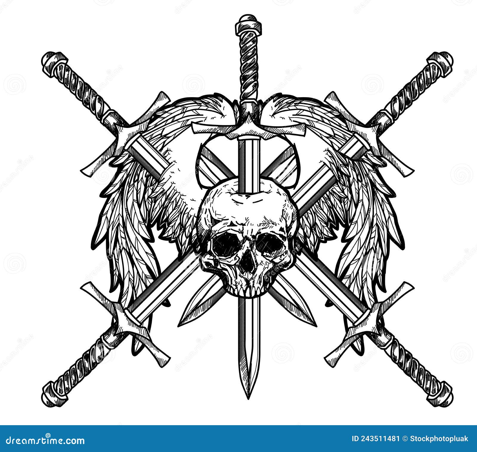 Tattoo Art Skull_and Sword Hand Drawing Stock Vector - Illustration of ...
