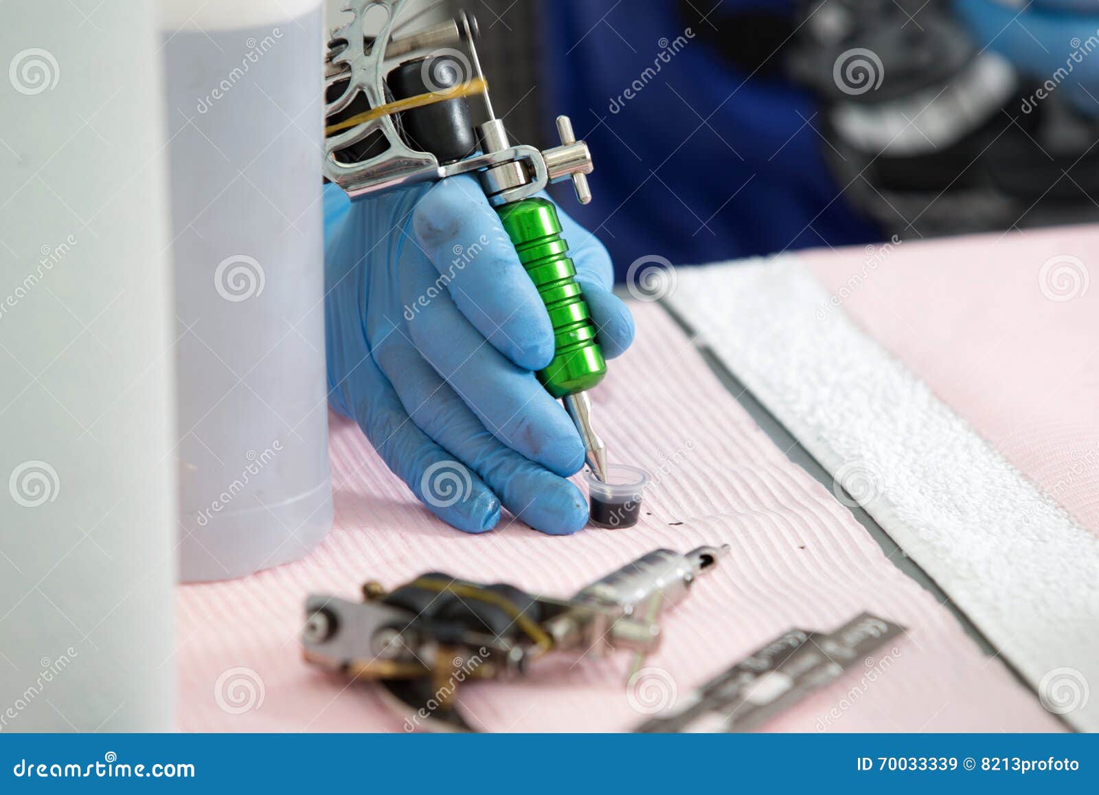 Tattooer Showing Process Of Making A Tattoo. Tattoo Design Royalty-Free ...