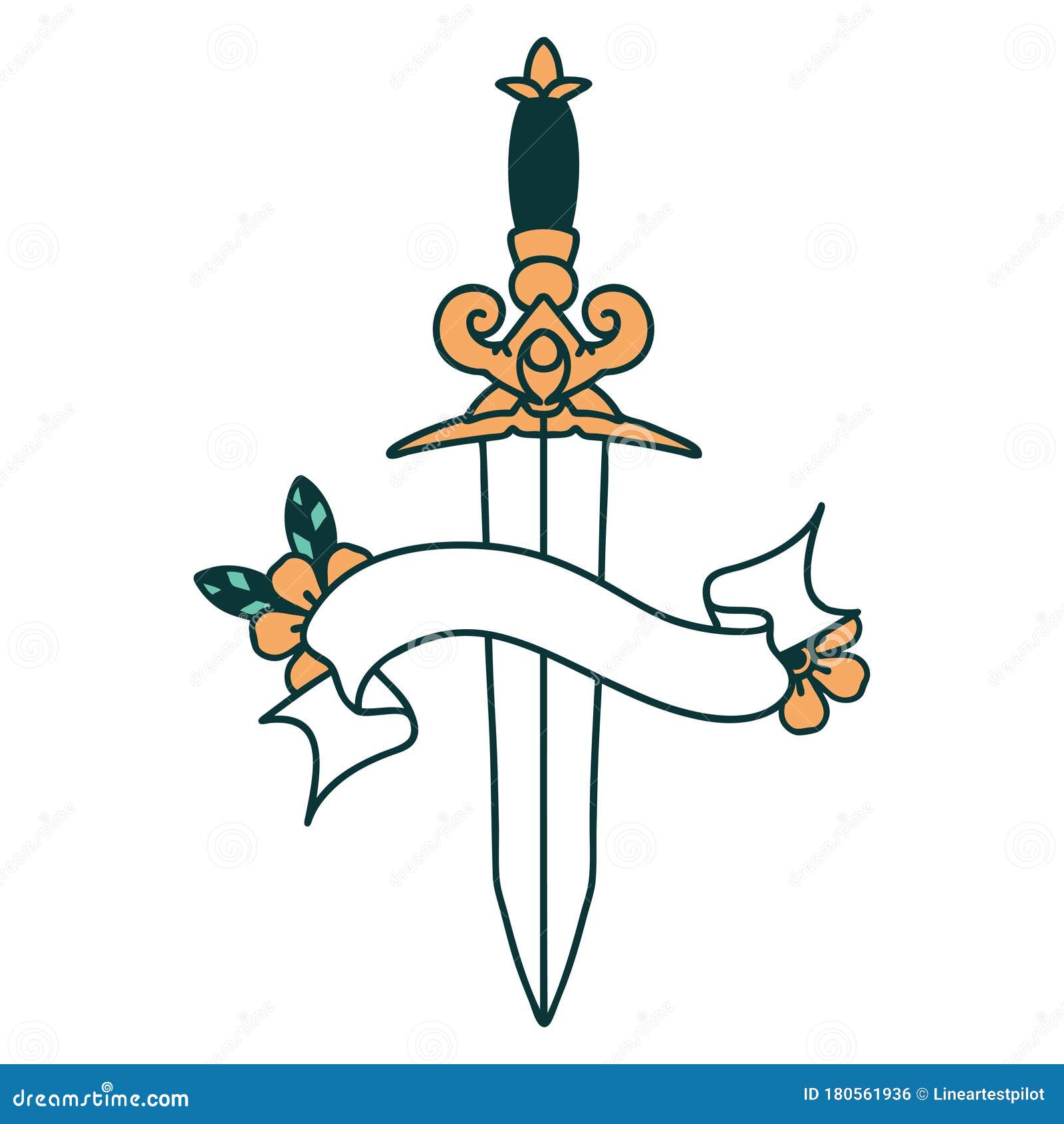 Tattoo with Banner of Dagger Stock Vector - Illustration of drawing ...
