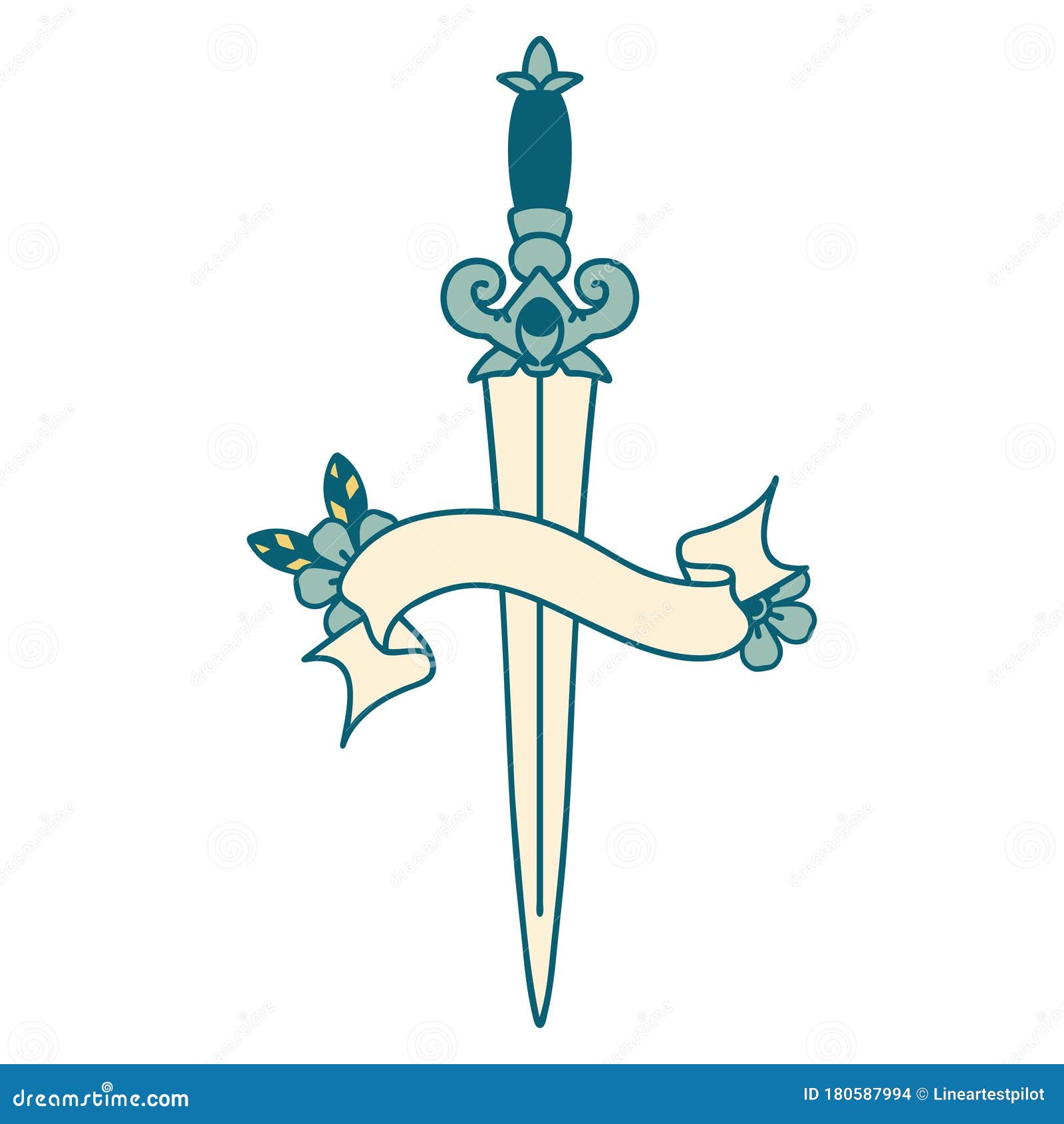Tattoo with Banner of Dagger Stock Vector - Illustration of retro ...