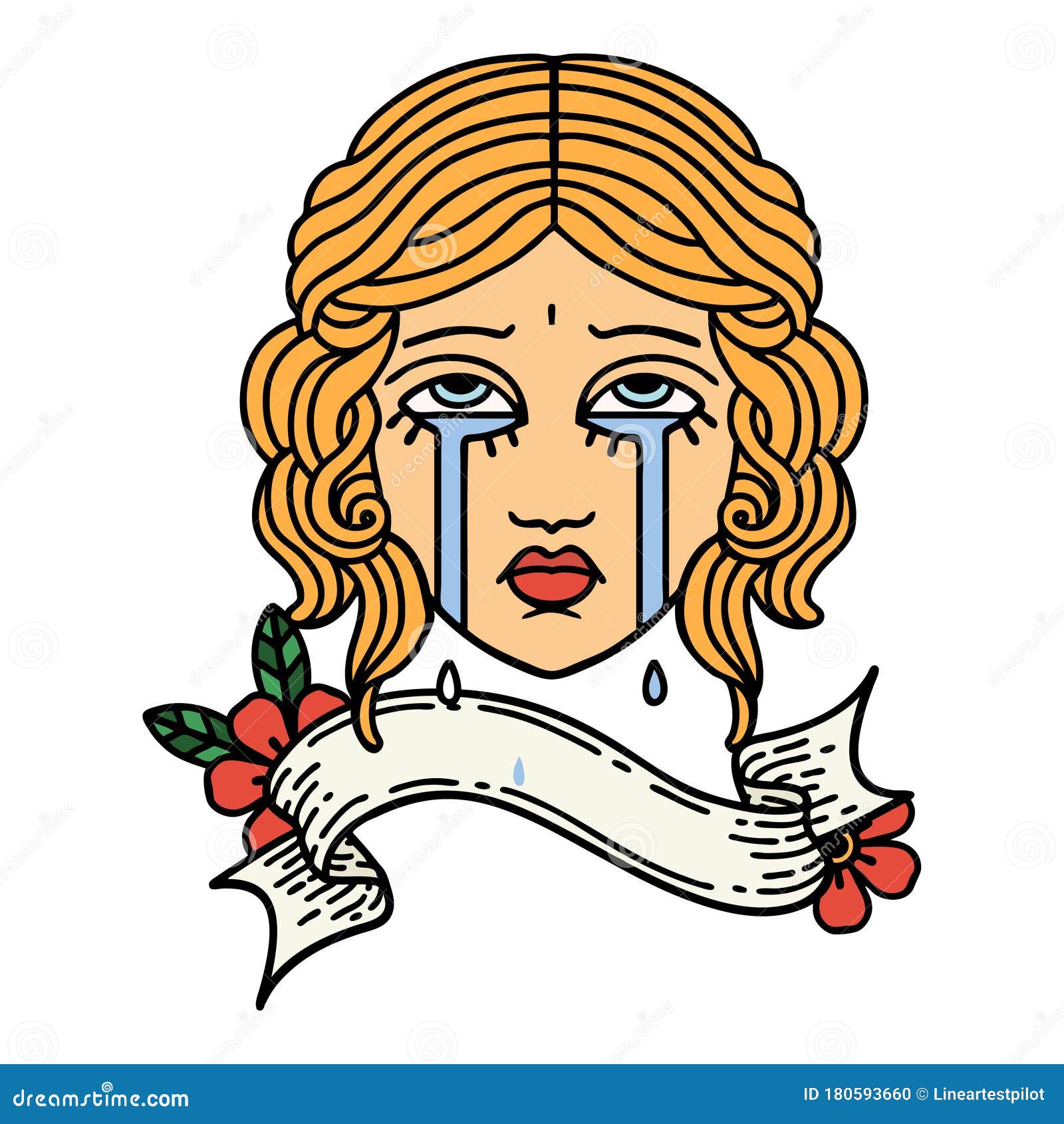 Tattoo with Banner of Female Face Crying Stock Vector - Illustration of ...