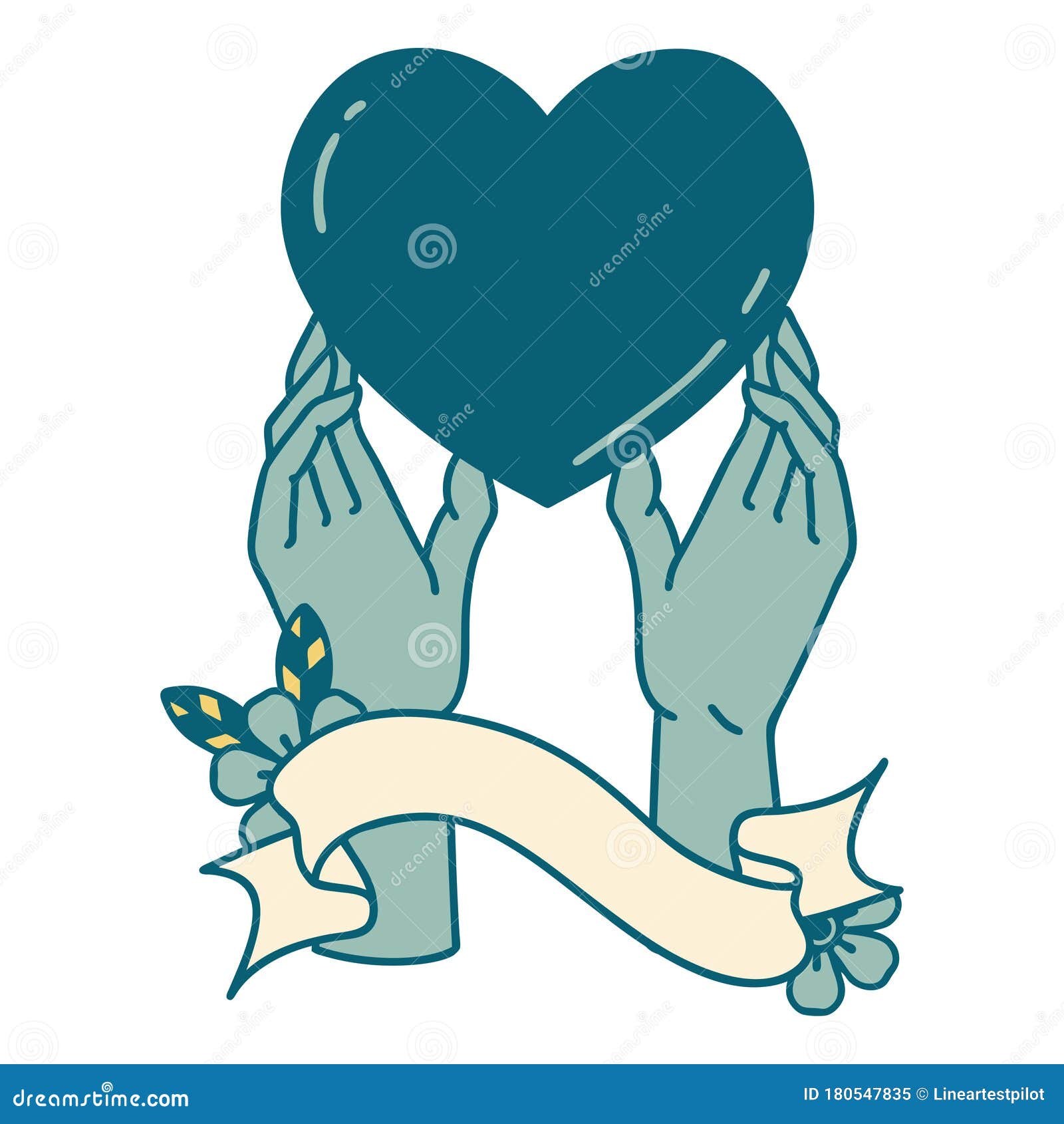 Tattoo with Banner of a Hands Reaching for a Heart Stock Vector ...