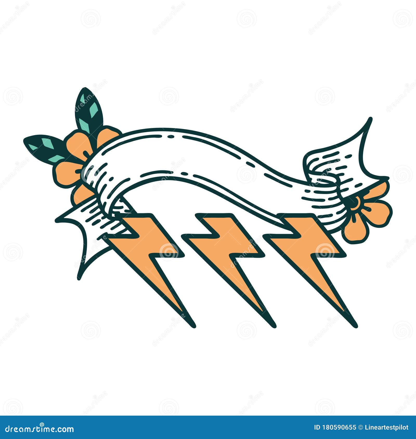 Tattoo with Banner of Lightning Bolts Stock Vector - Illustration of ...