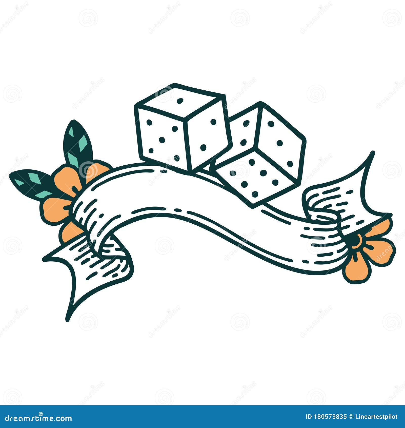 Tattoo with Banner of Lucky Dice Stock Vector - Illustration of ...