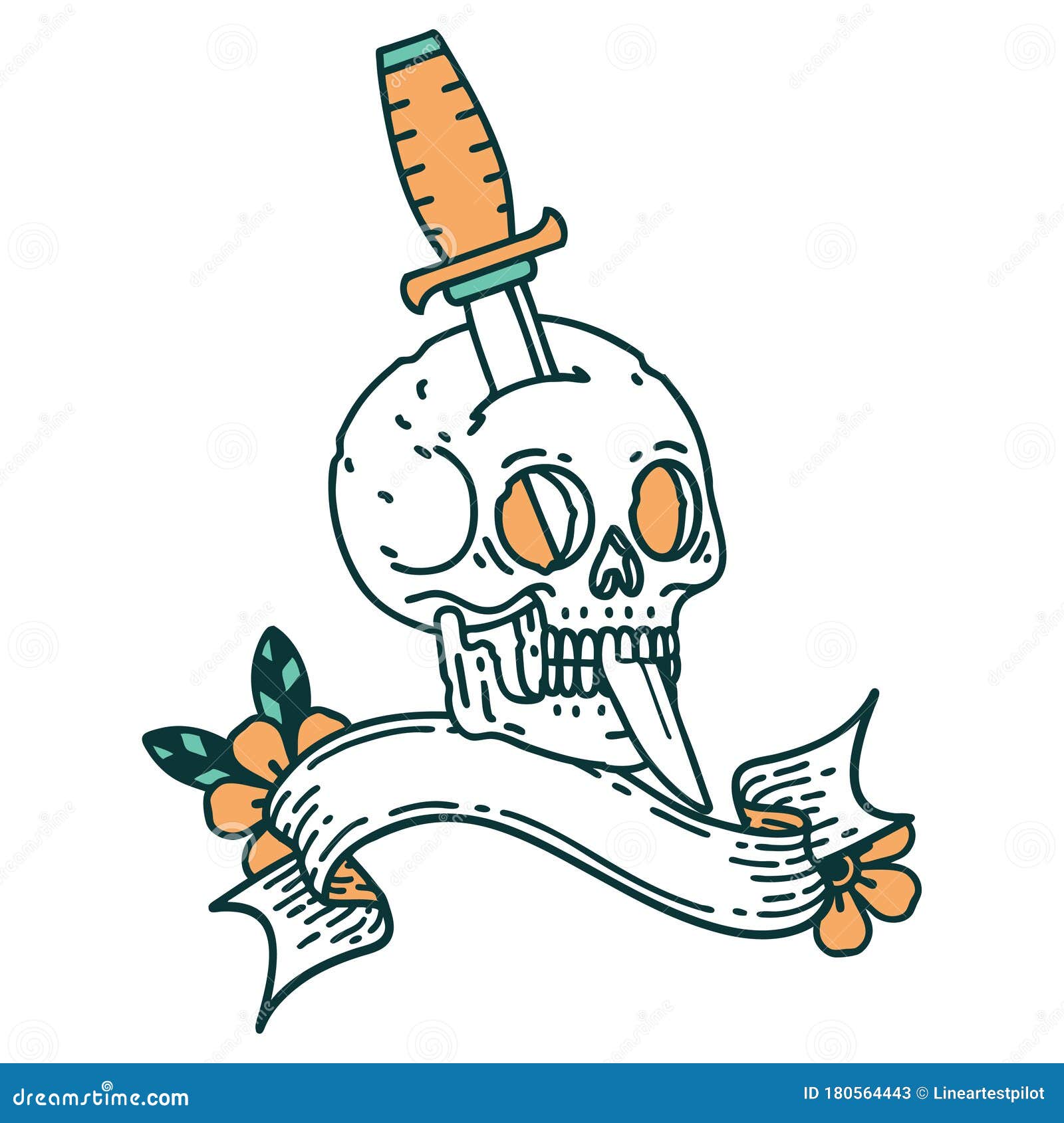 Traditional Dagger Skull Tattoo