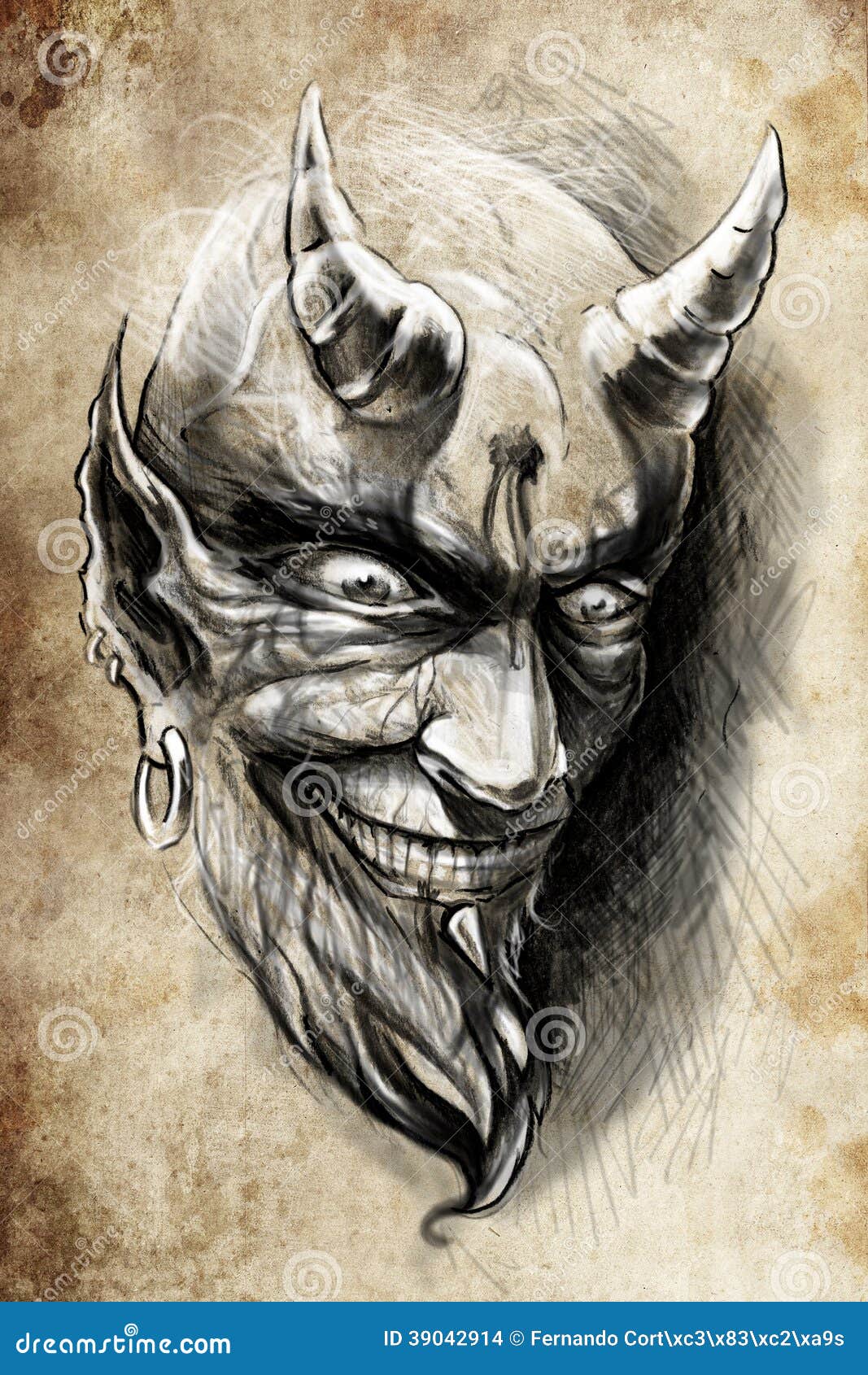 Tattoo Devil Hell, Illustration, Handmade Stock Illustration ...