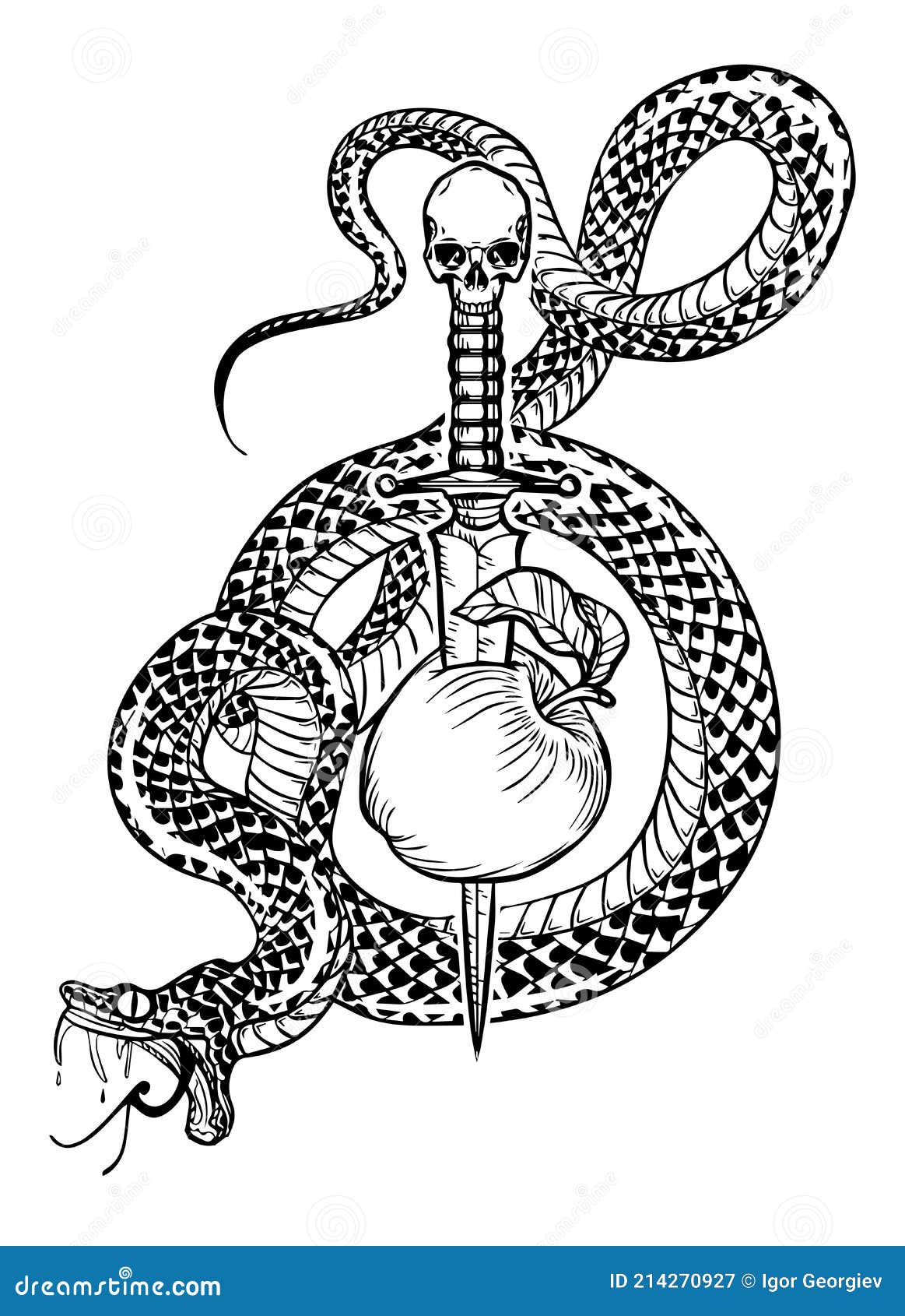 Snake and Dagger Tattoo Flash Set Poster Illustration Template Stock ...