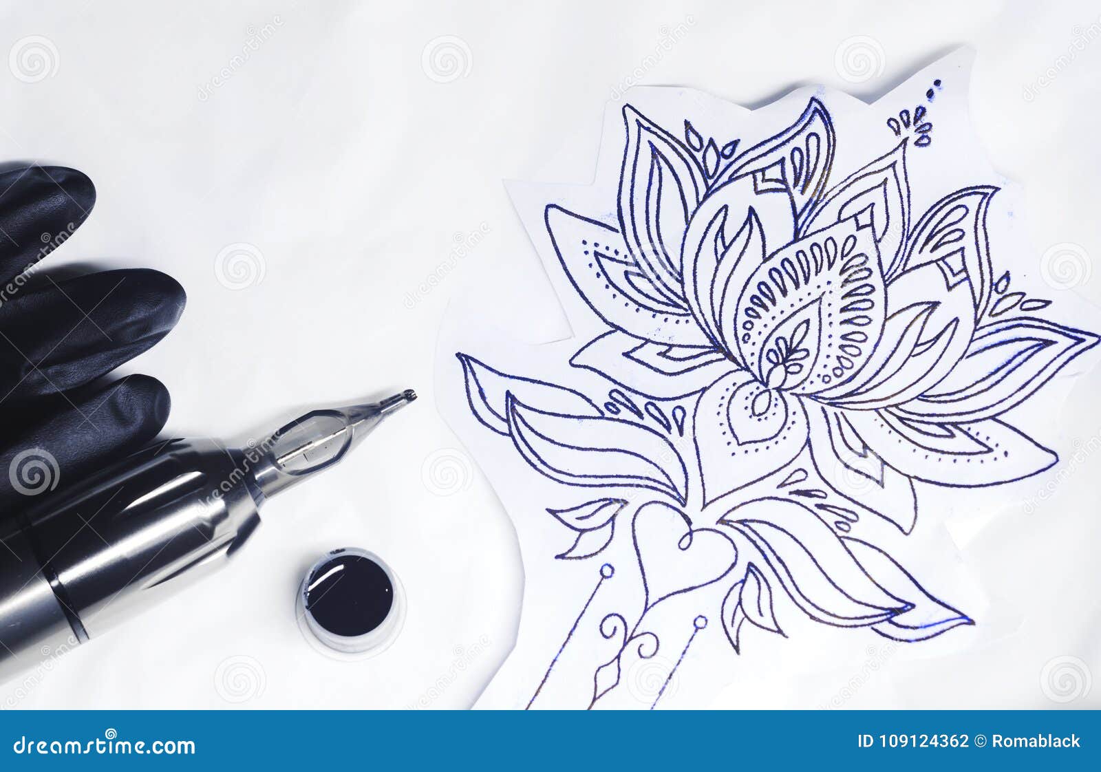 Tattoo Gun, Stamp and Some Ink for Tattoo. Stock Photo - Image of ...