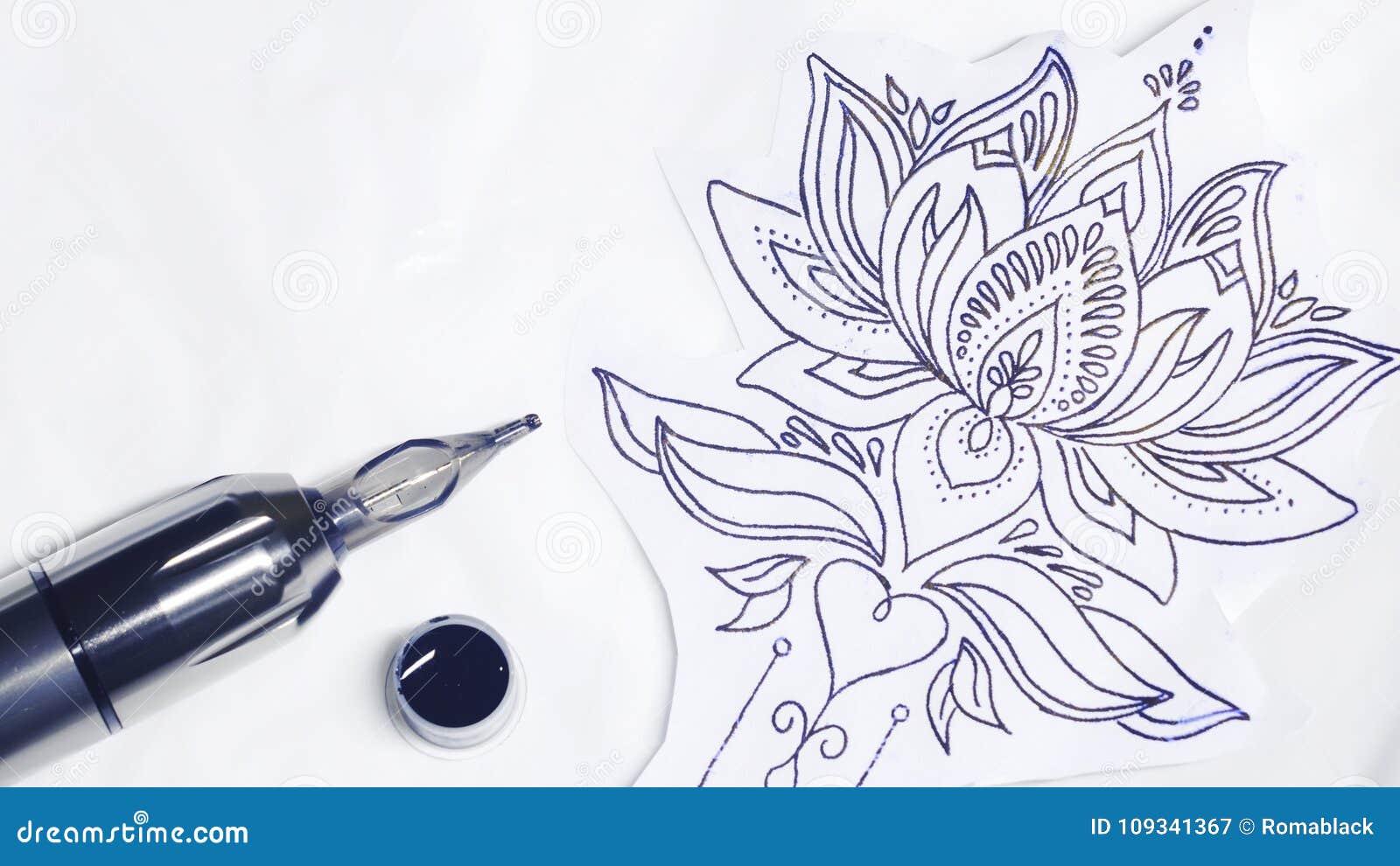 Tattoo Gun, Stamp and Some Ink for Tattoo. Stock Image - Image of ...