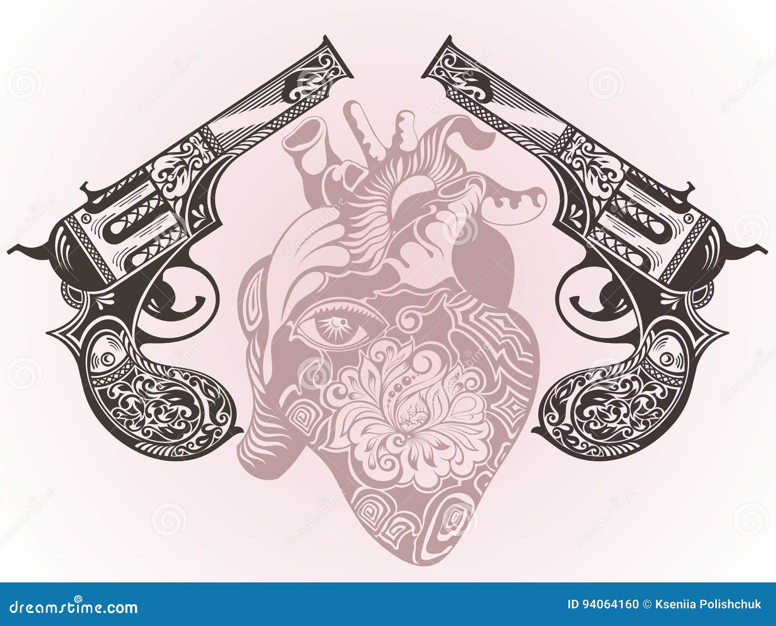 Tattoo guns with heart stock vector. Illustration of metal - 94064160