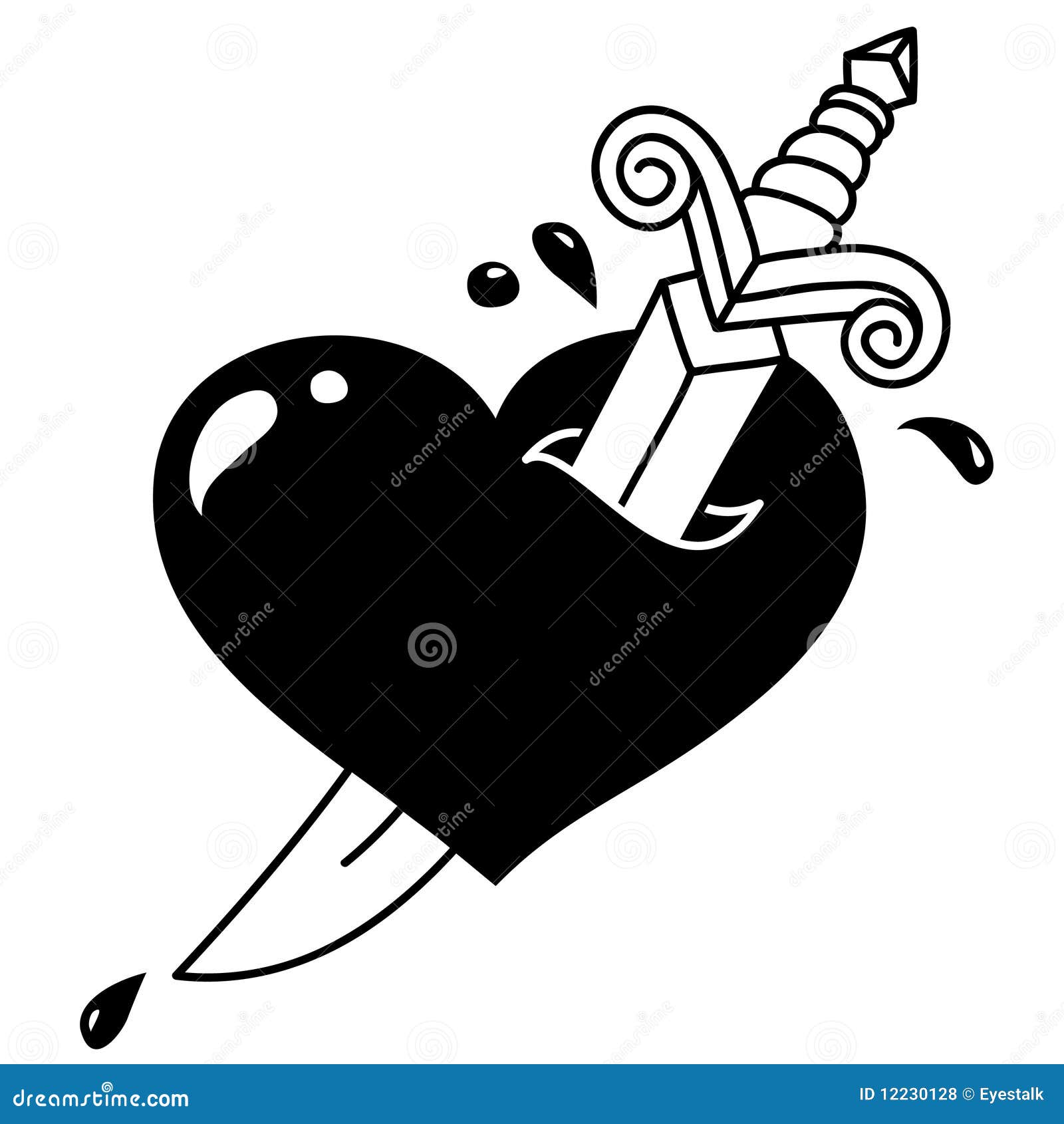 Tattoo heart with dagger stock vector. Illustration of flash - 12230128