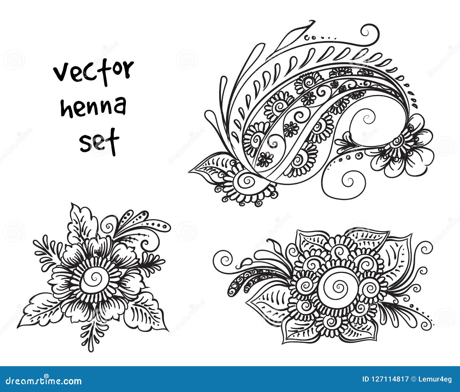 Tattoo henna element set stock vector. Illustration of abstract - 127114817
