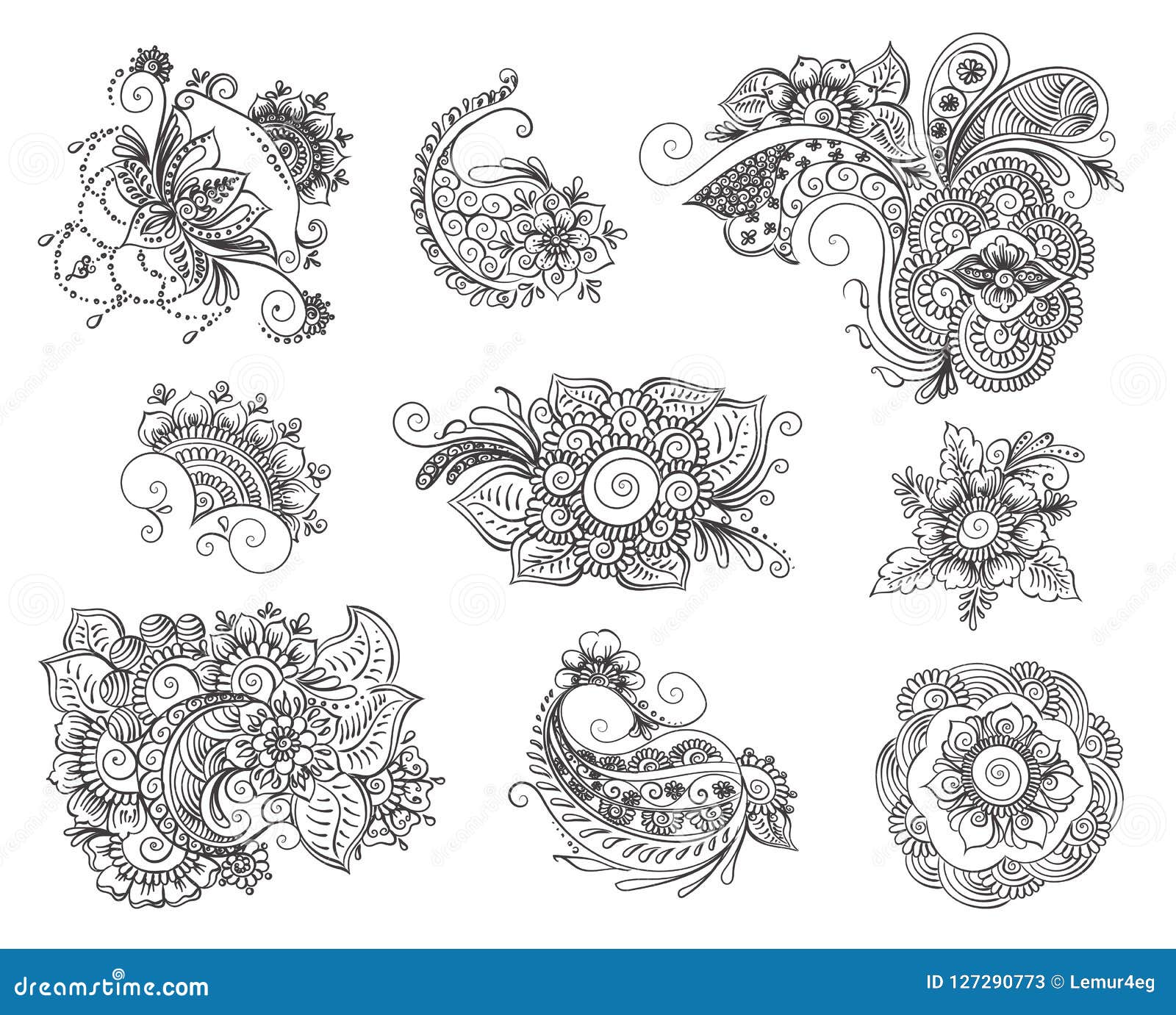 Tattoo henna element set stock vector. Illustration of leaf - 127290773